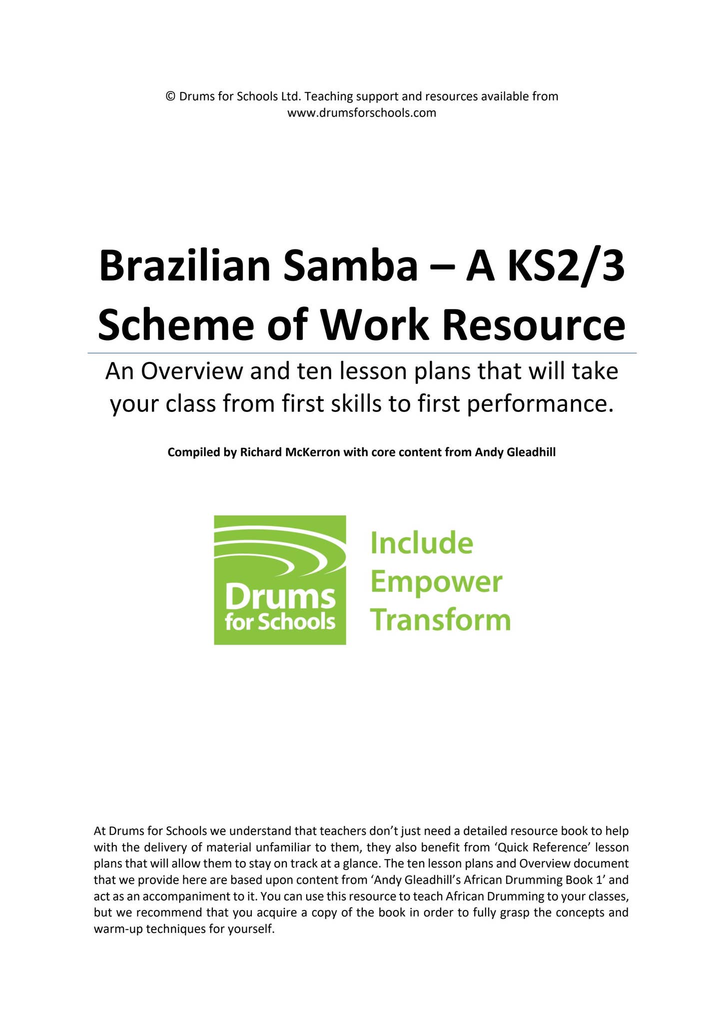 Brazilian Samba - Primary - Scheme of Work - 2023 by Drums for Schools ...