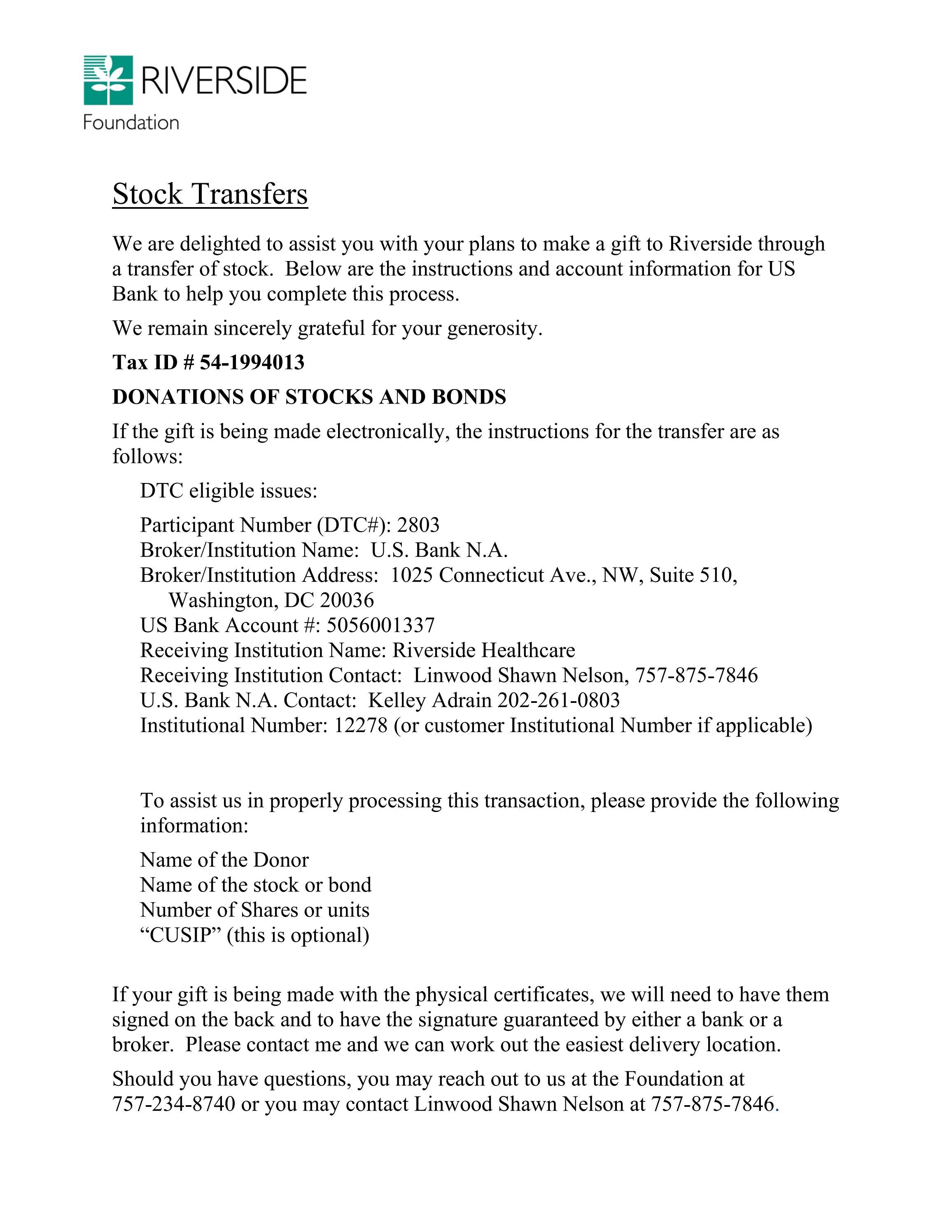 Stock Gifts - Riverside Foundation by RiversideFoundation - Issuu