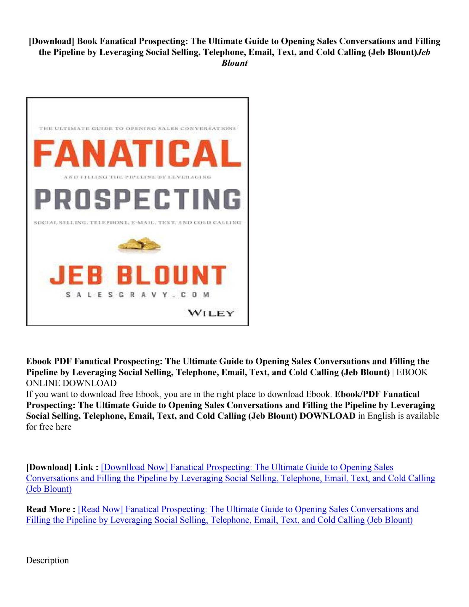 [PDF] Fanatical Prospecting: The Ultimate Guide to Opening Sales ...