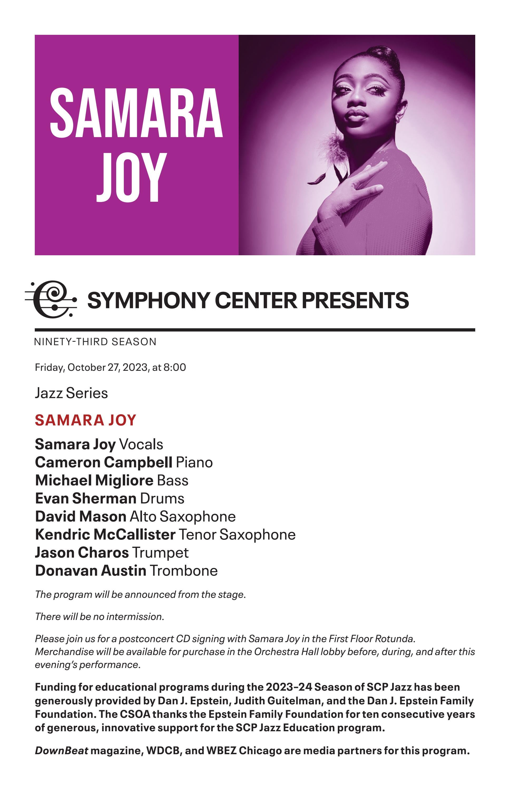 Program Book - Samara Joy by Chicago Symphony Orchestra - Issuu