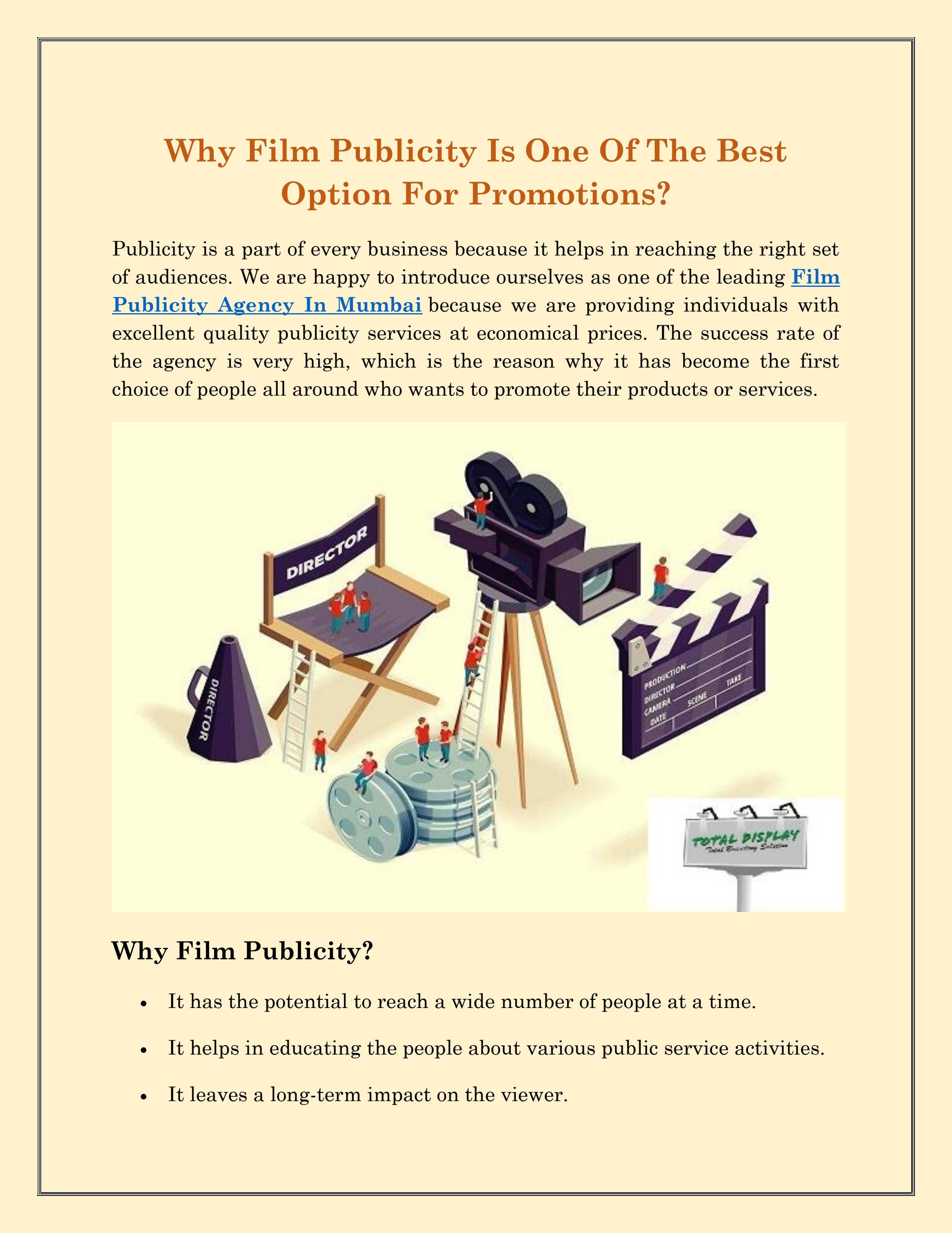 Film Publicity Agency In Mumbai by Total Display - Issuu