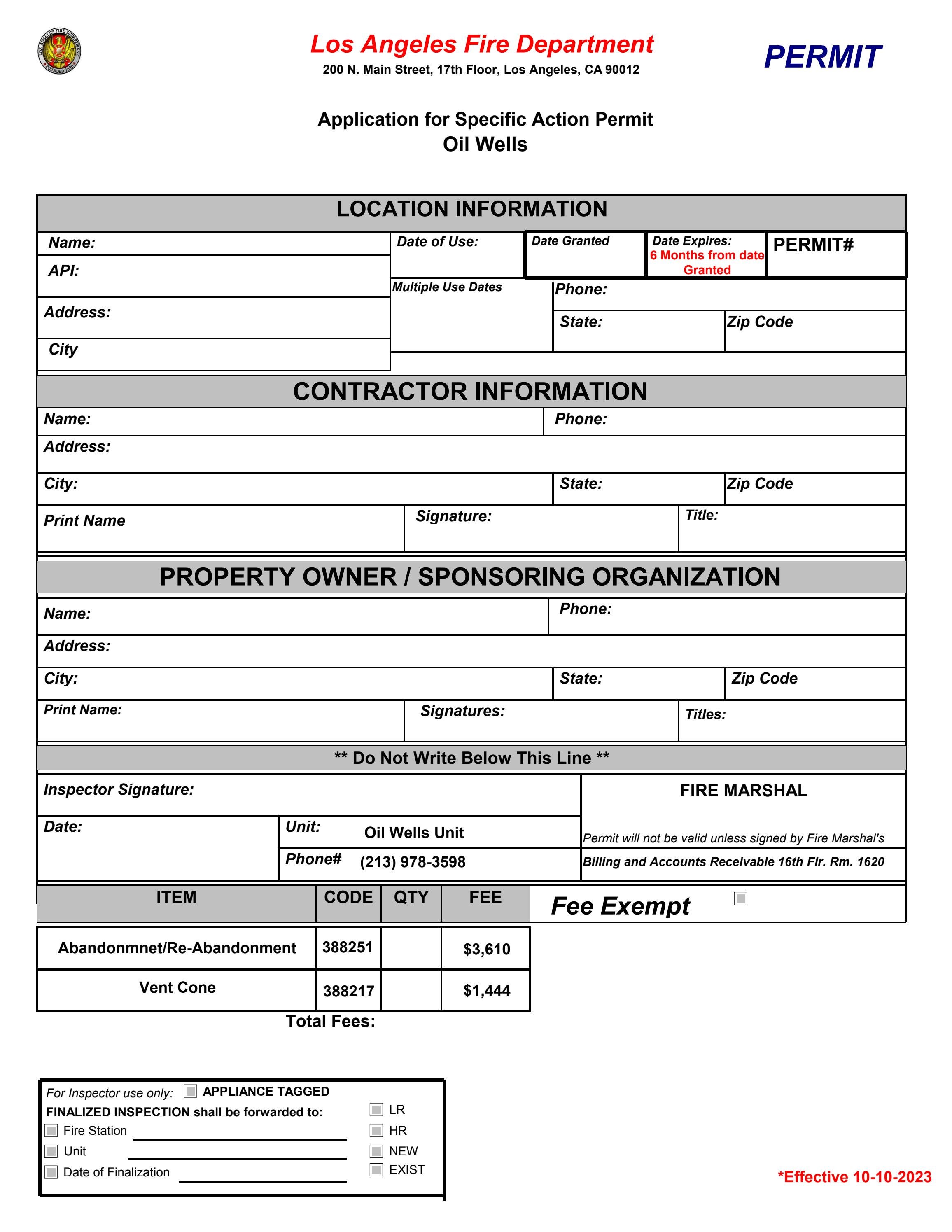 Oil Wells Specific Action Permit Application by Los Angeles Fire ...