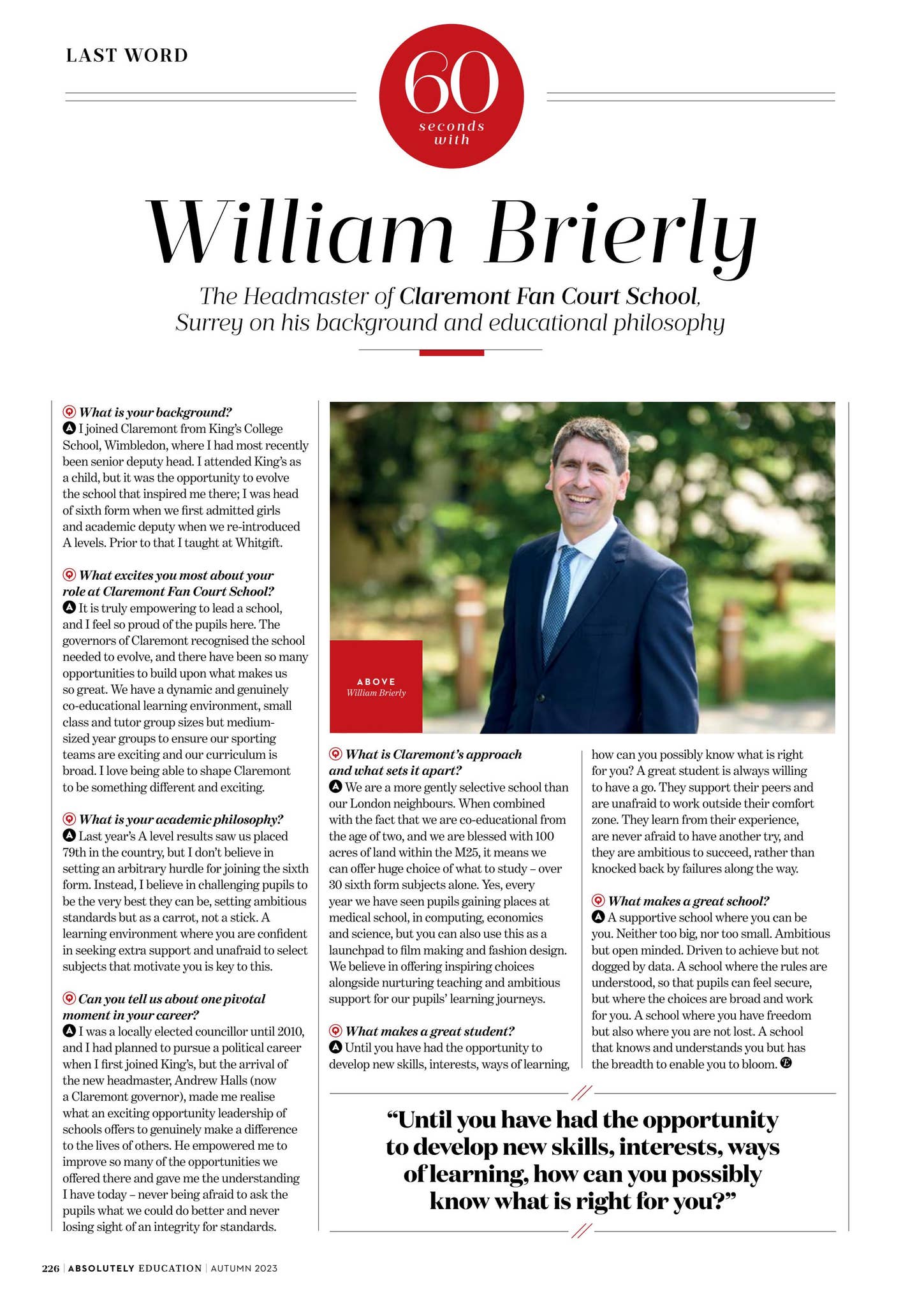 Absolutely Education magazine - 60 seconds with William Brierly article ...