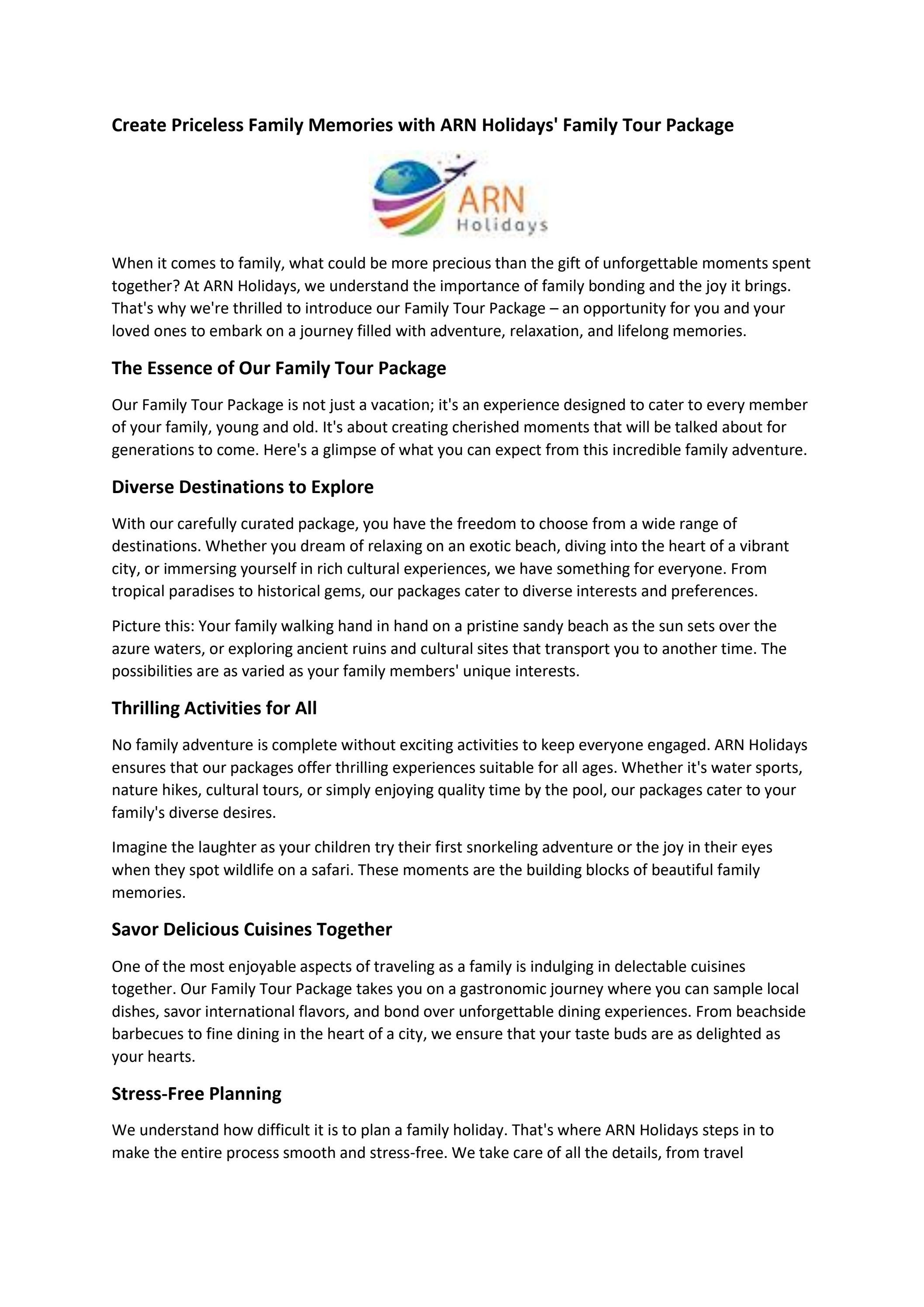 Family Tour Packages - ARN Holidays by ARNHolidays - Issuu