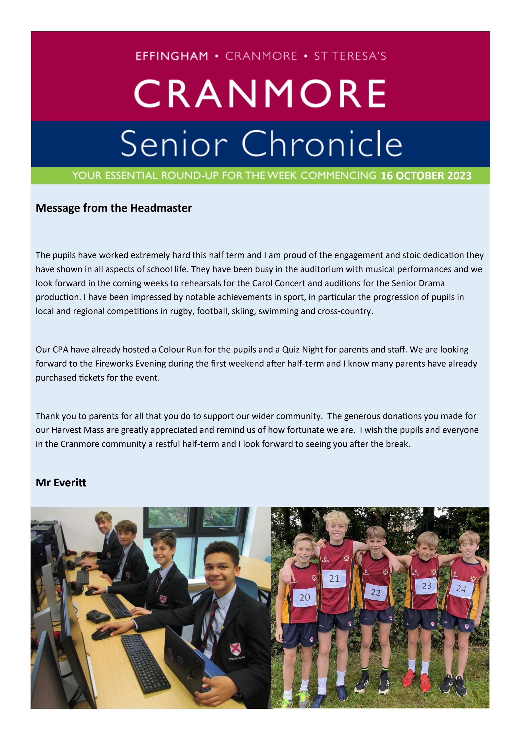 Cranmore Senior Chronicle 16 October 2023 by Effingham Schools Trust ...