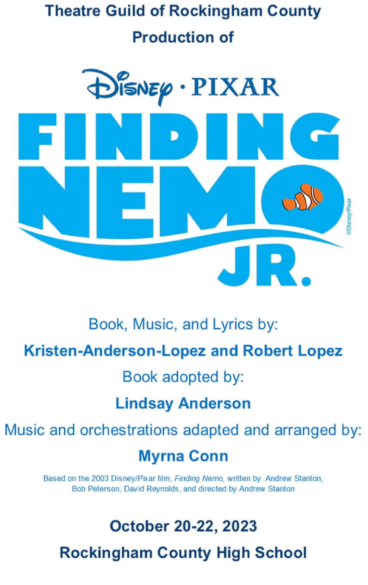 Theatre Guild of Rockingham County presents Disney - Pixar Finding Nemo ...