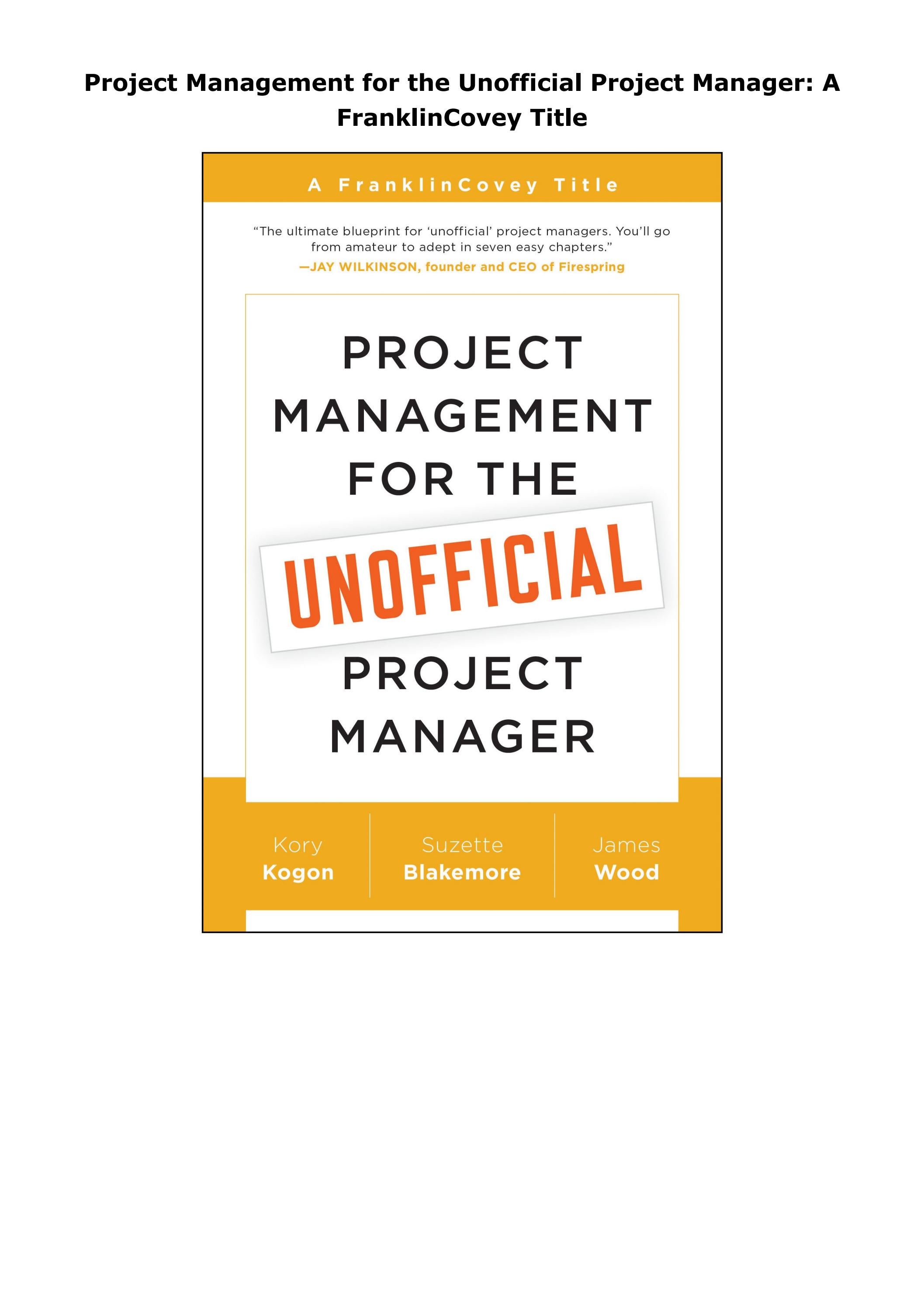PDF/READ Project Management for the Unofficial Project Manager: A FranklinCovey Title by ...