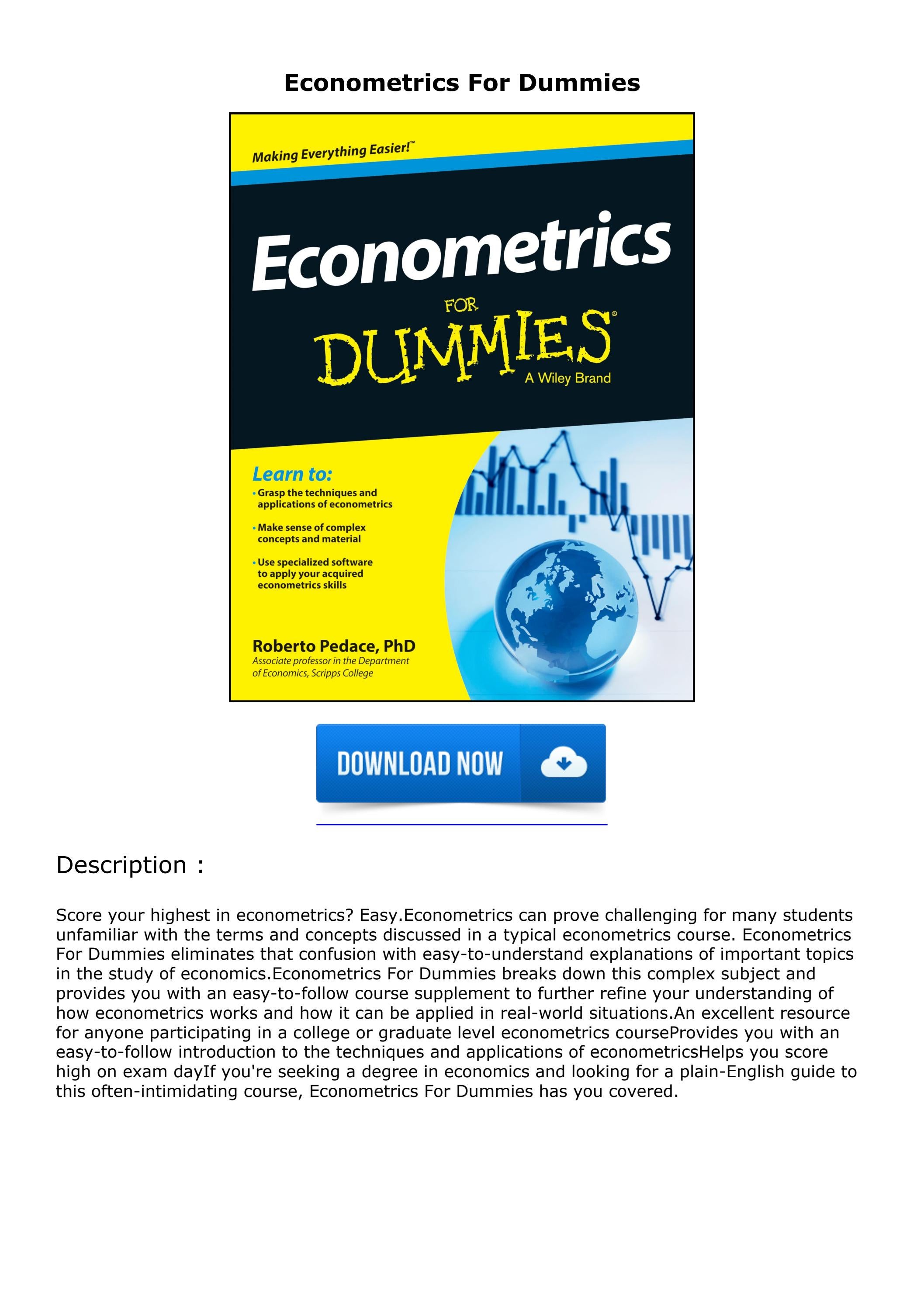 [pdf] Download Ebook Econometrics For Dummies Bestseller By