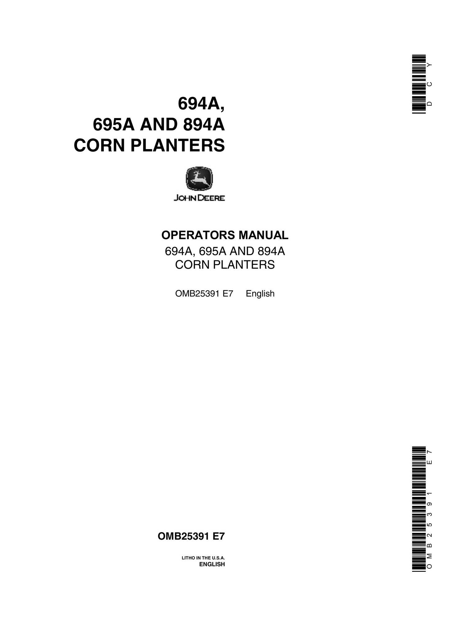 John Deere 694A 695A and 894A Corn Planters Operator’s Manual Instant Download (Publication No ...