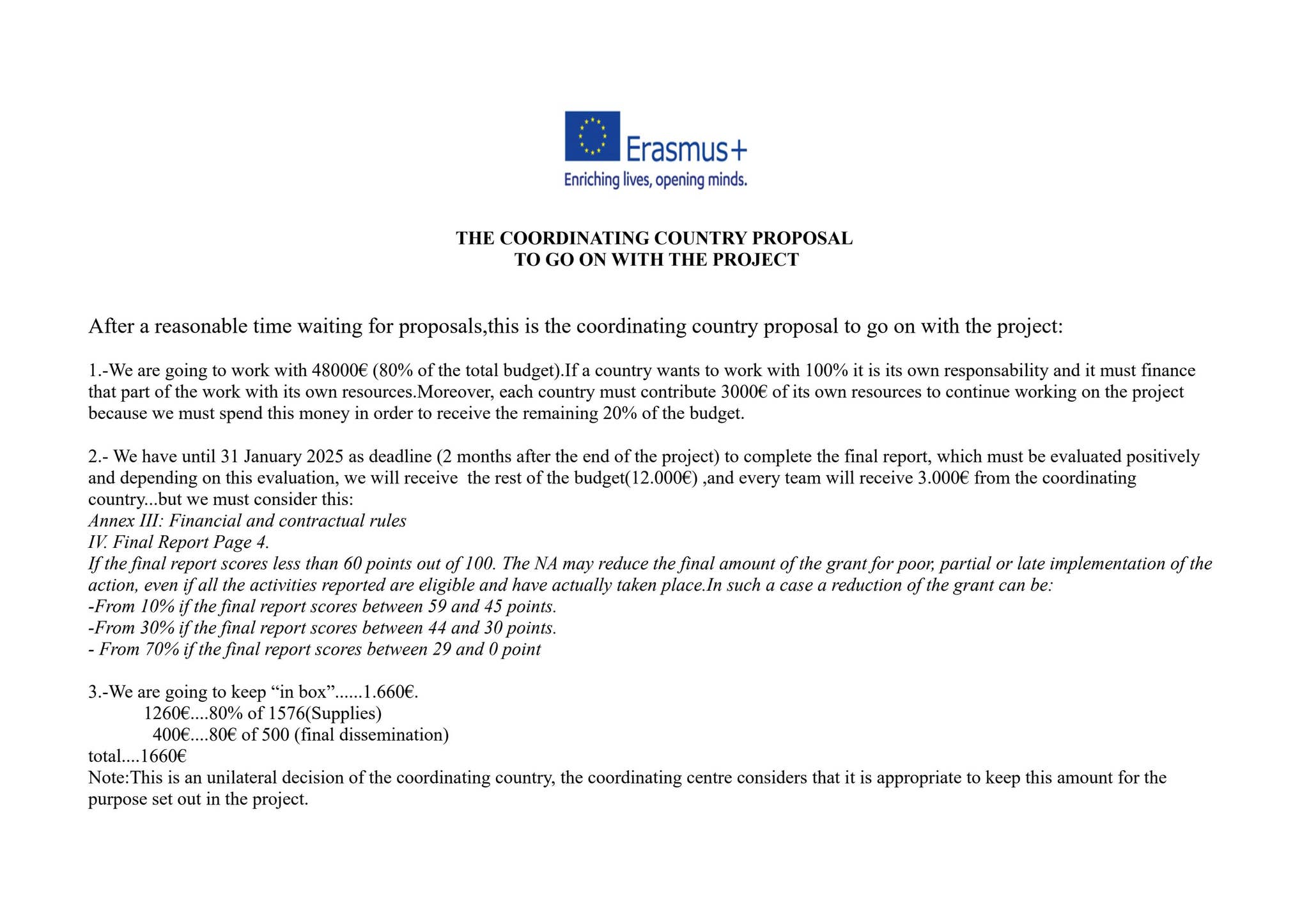 Coordinating country proposal to go on with the project by Juan Luis ...