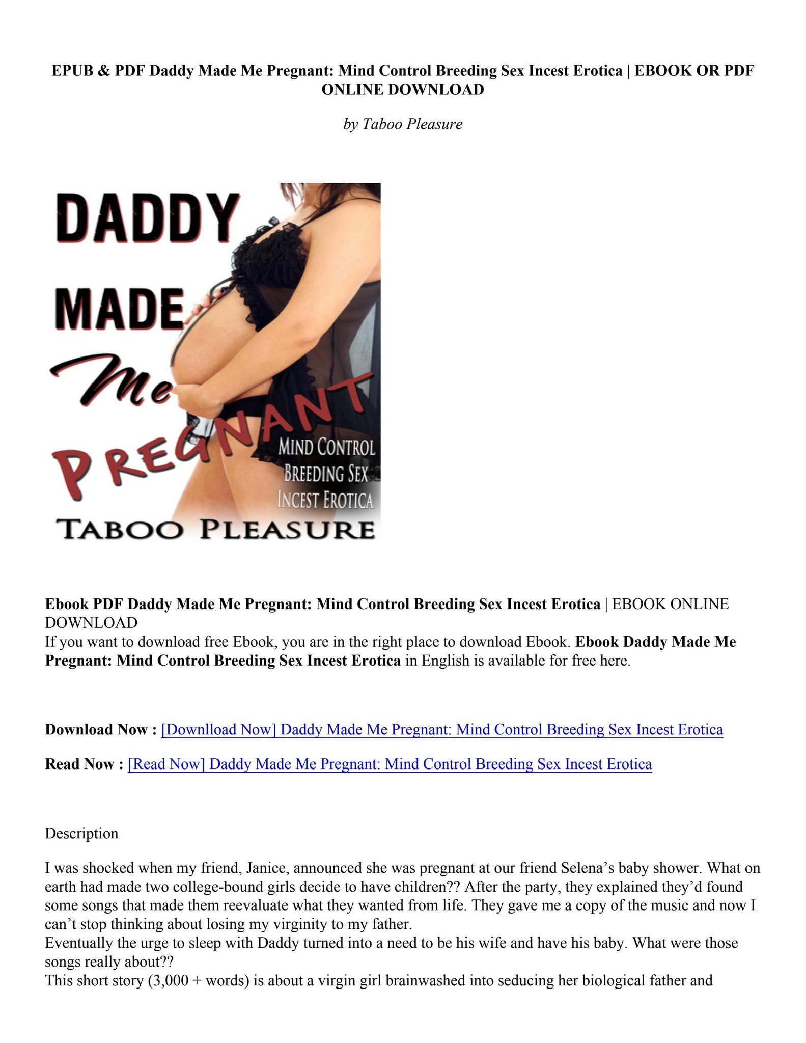 [PDF] Daddy Made Me Pregnant: Mind Control Breeding Sex Incest Erotica - Taboo Pleasure by ...
