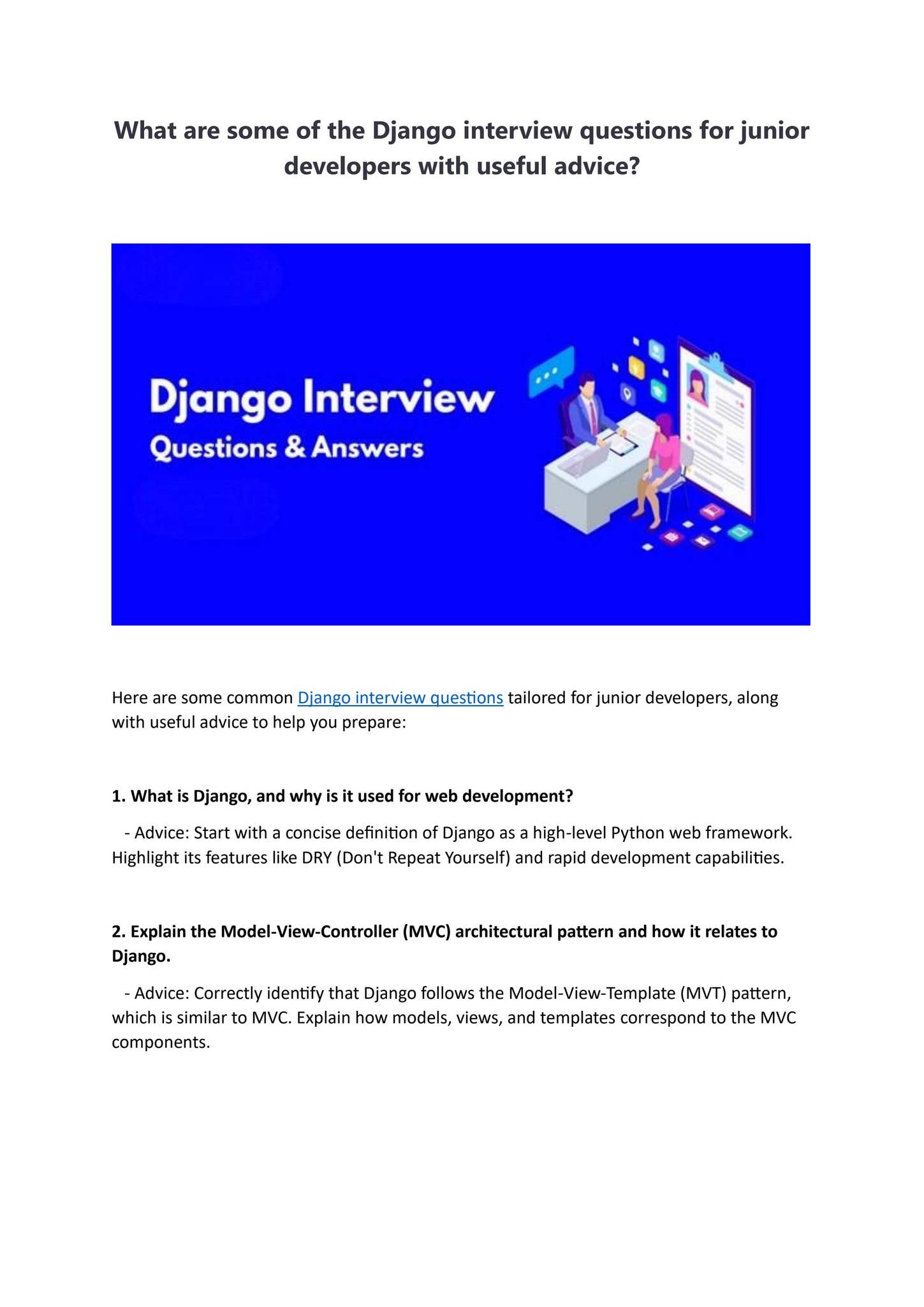 What are some of the Django interview questions for junior developers ...