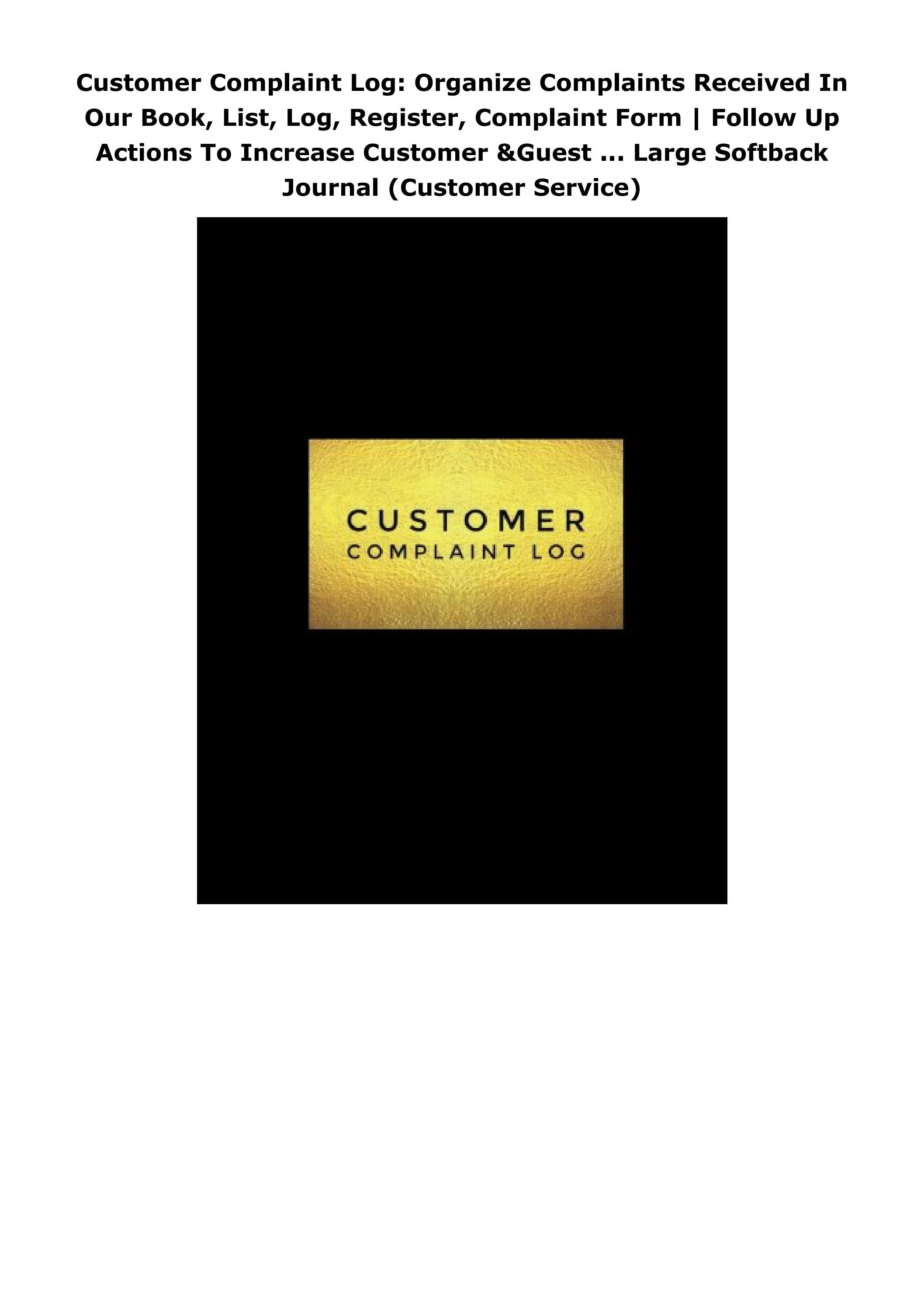 [PDF READ ONLINE] Customer Complaint Log: Organize Complaints Received ...