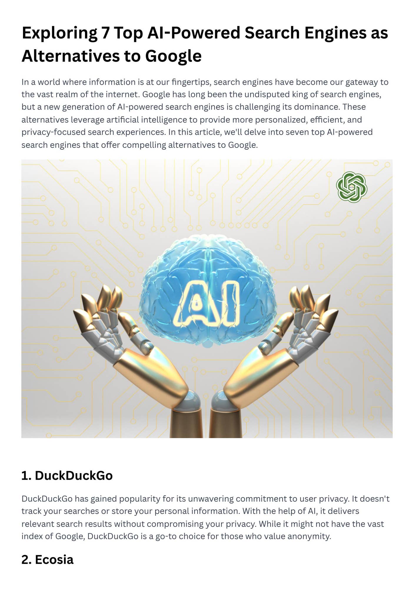 Exploring 7 Top AI-Powered Search Engines as Alternatives to Google by ...