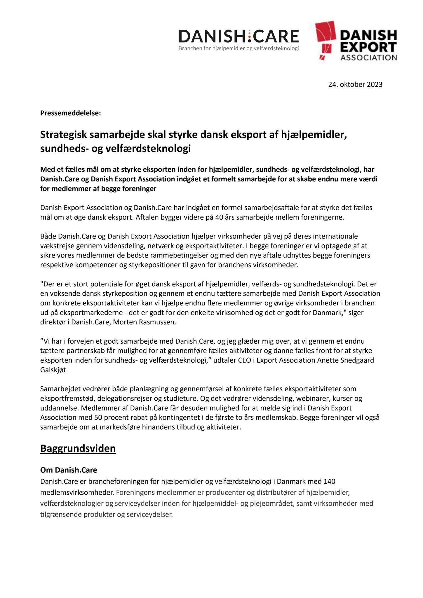 Pressemeddelelse: Samarbejde mellem Danish.Care og Danish Export ...