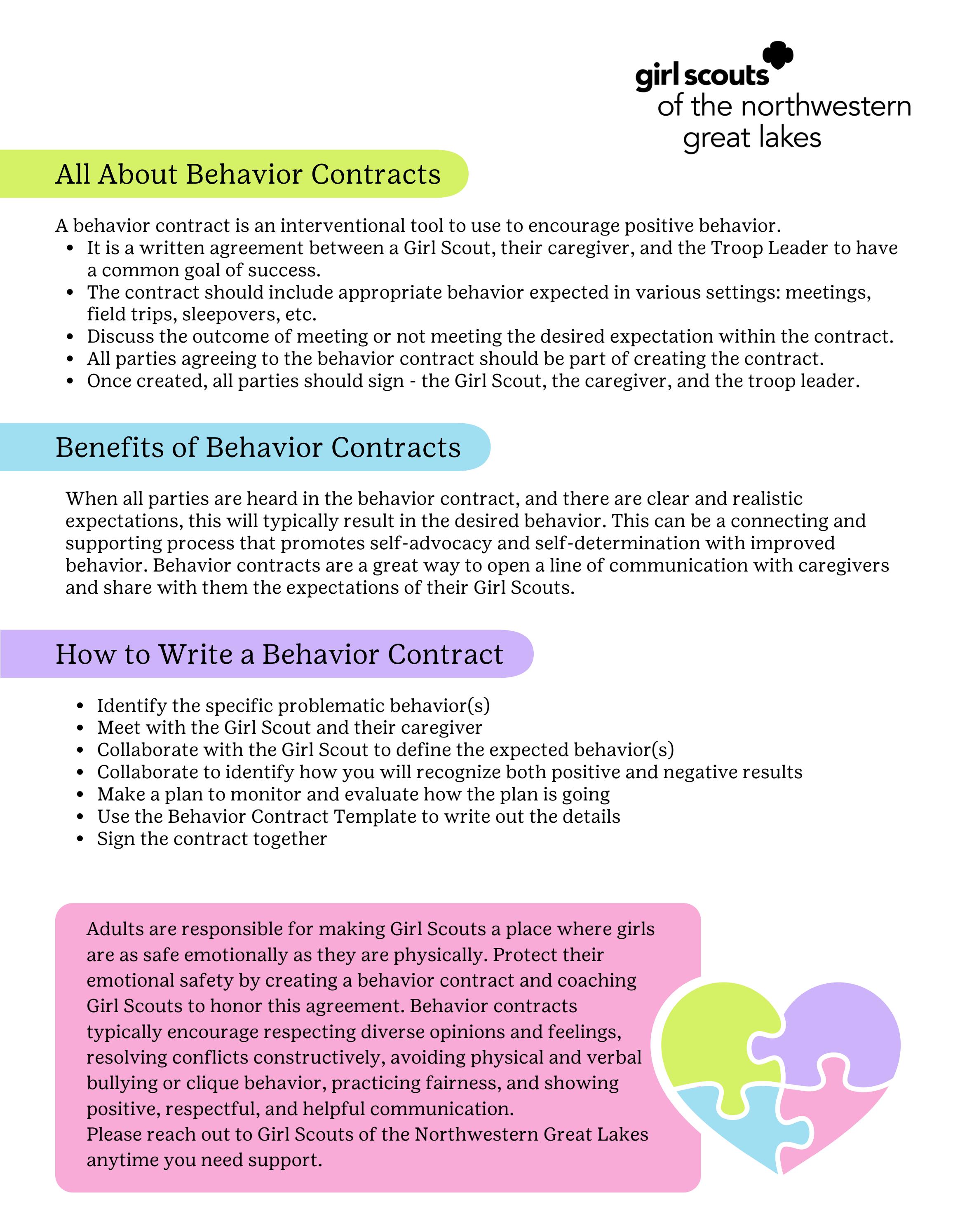 All About Behavior Contracts by Girl Scouts of the Northwestern Great ...