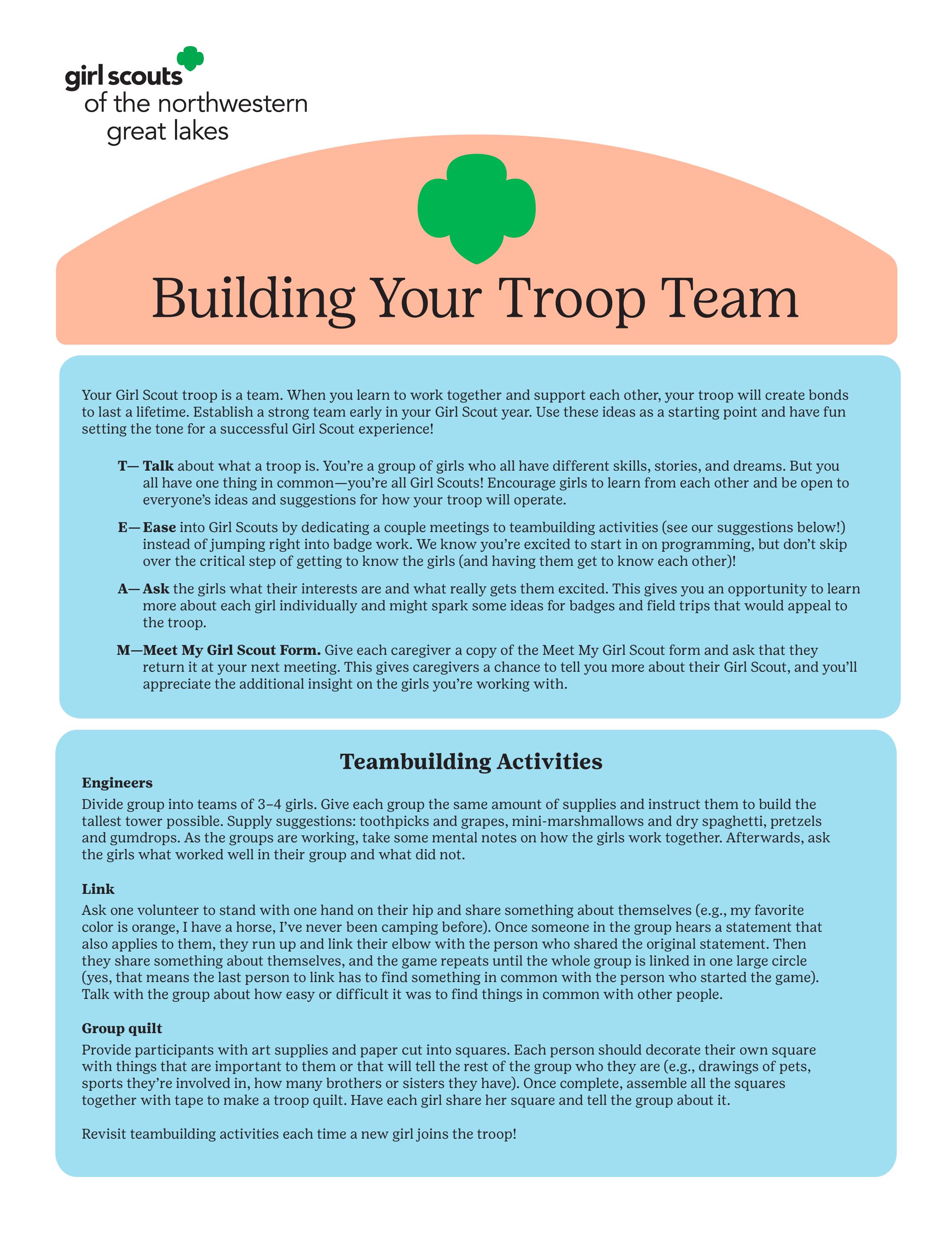 Building Your Troop Team by Girl Scouts of the Northwestern Great Lakes ...