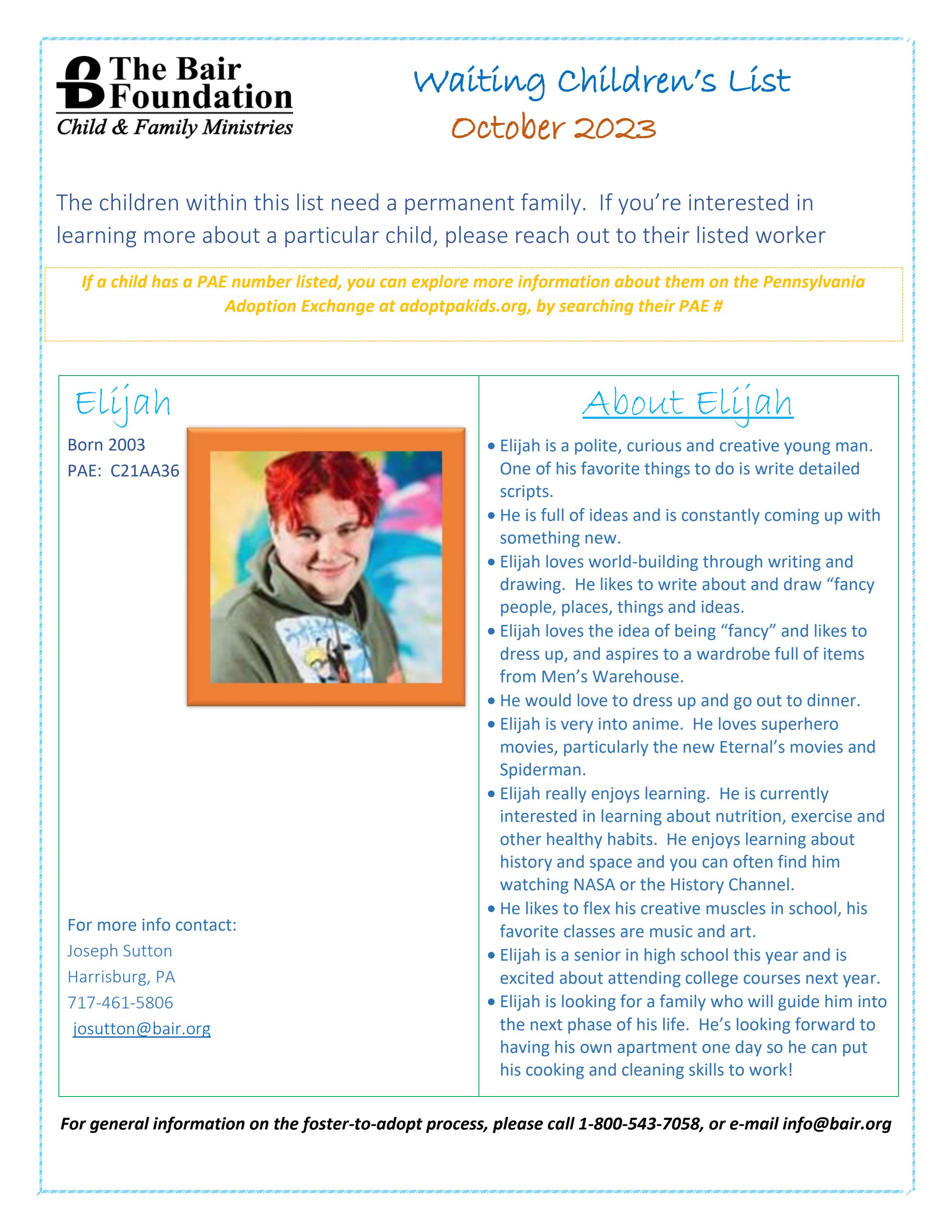 Waiting Children - October by The Bair Foundation - Issuu