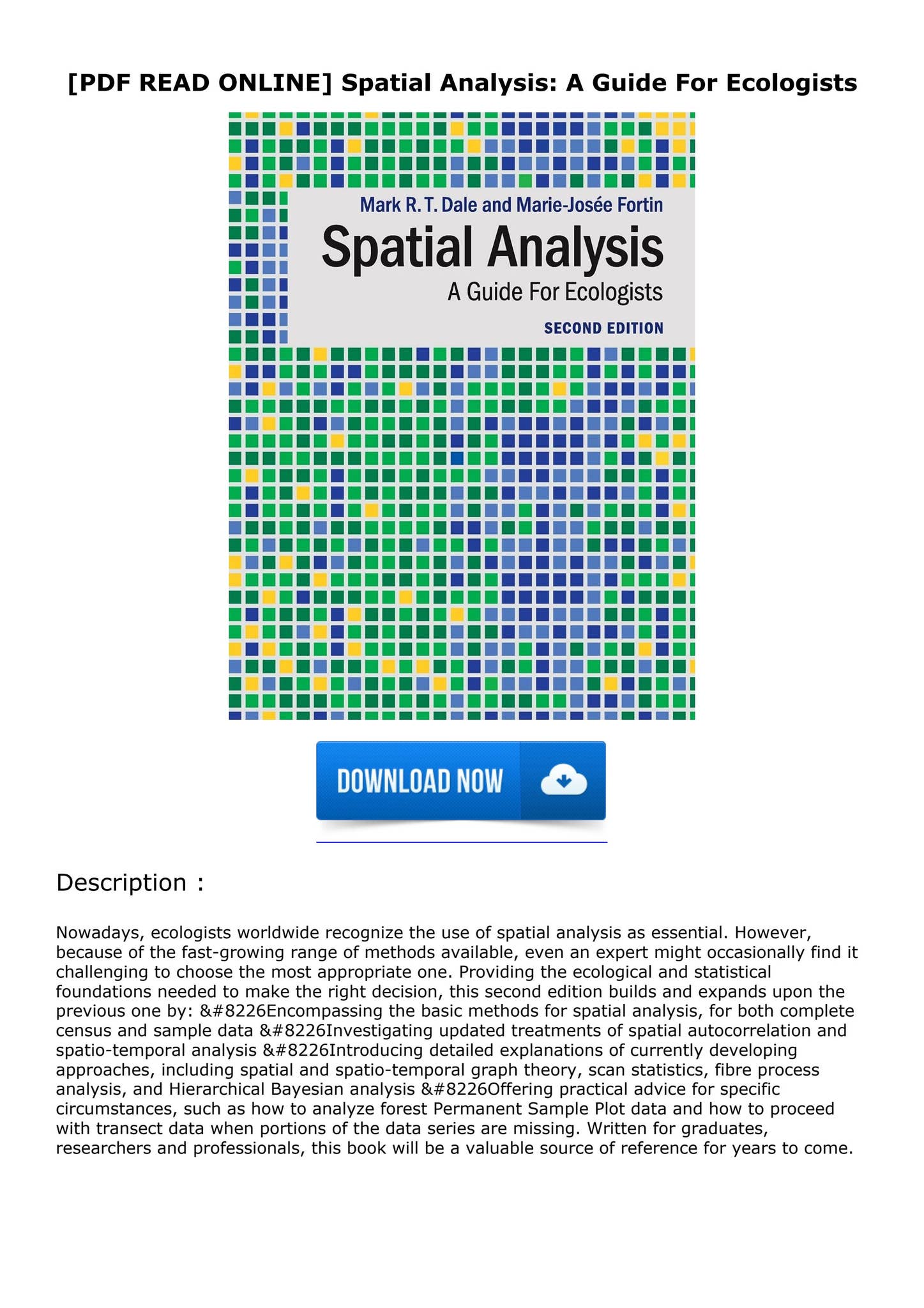 [PDF READ ONLINE] Spatial Analysis: A Guide For Ecologists by jessagallagheraser - Issuu