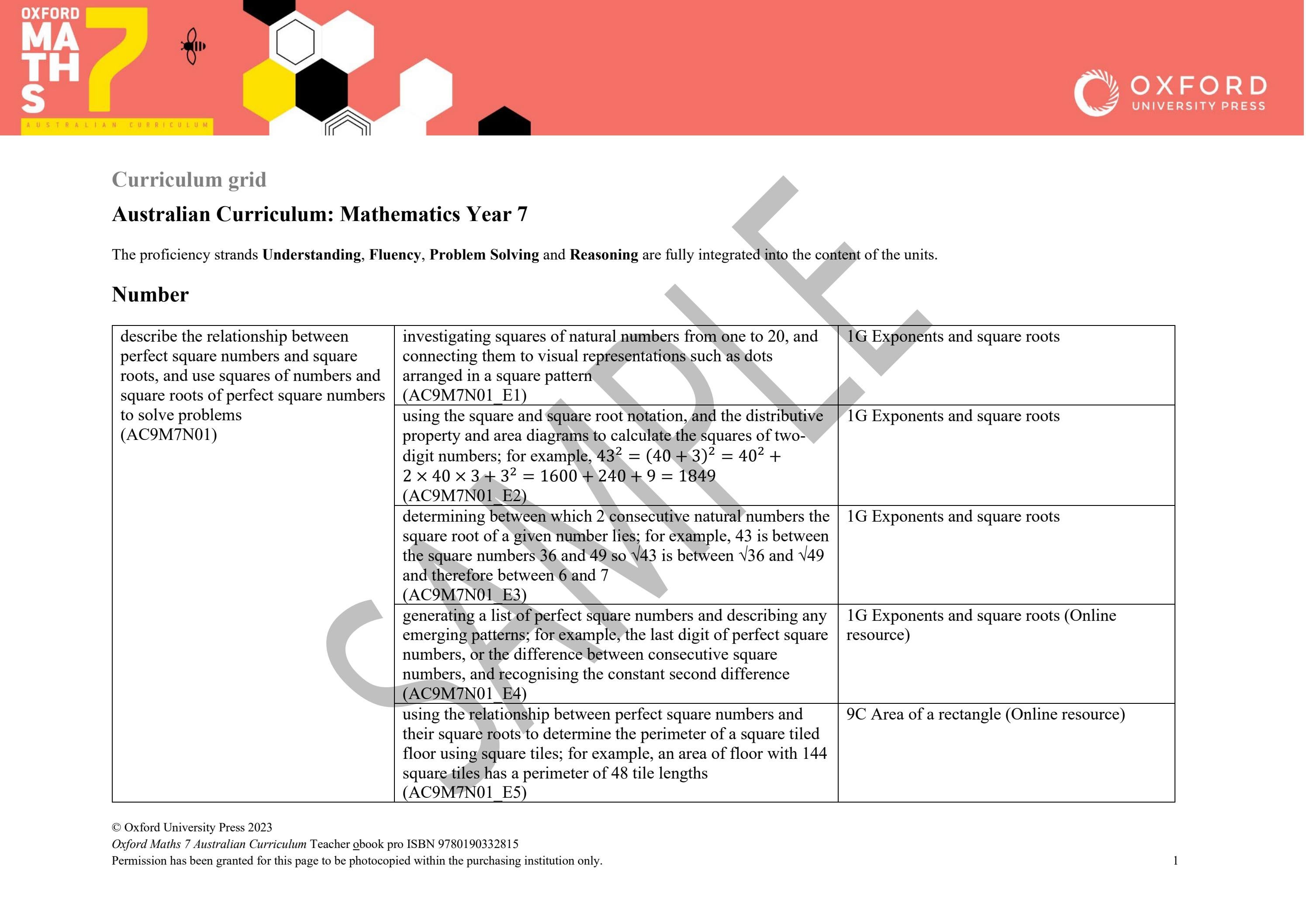 Oxford Maths Year 7 Australian Curriculum _ Curriculum Grid [SAMPLE] by ...
