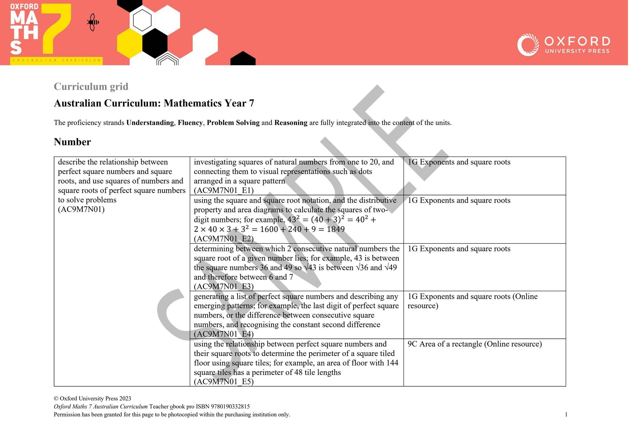 Oxford Maths Year 7 Australian Curriculum _ Curriculum Grid [SAMPLE] by ...