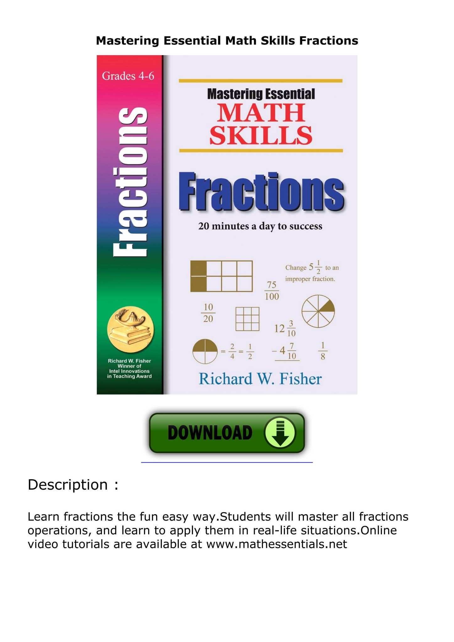 Download Book [PDF] Mastering Essential Math Skills Fractions by ...