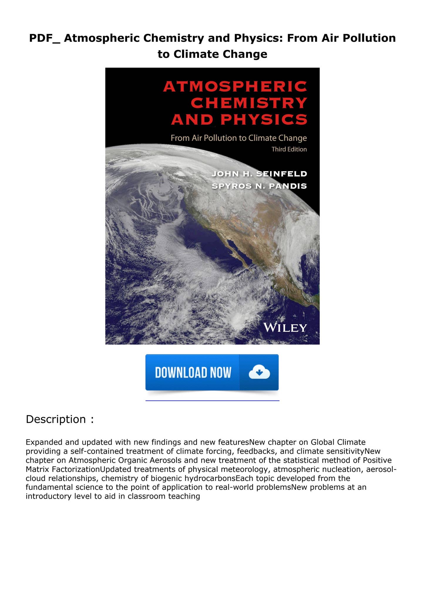 PDF_ Atmospheric Chemistry and Physics: From Air Pollution to Climate ...