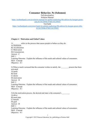 Consumer behavior 9th edition solomon test bank 1 by sheila.martinez583 ...