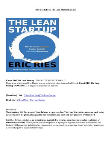 [PDF] Download The Lean Startup By Eric Ries by karlabridgidlibrary - Issuu
