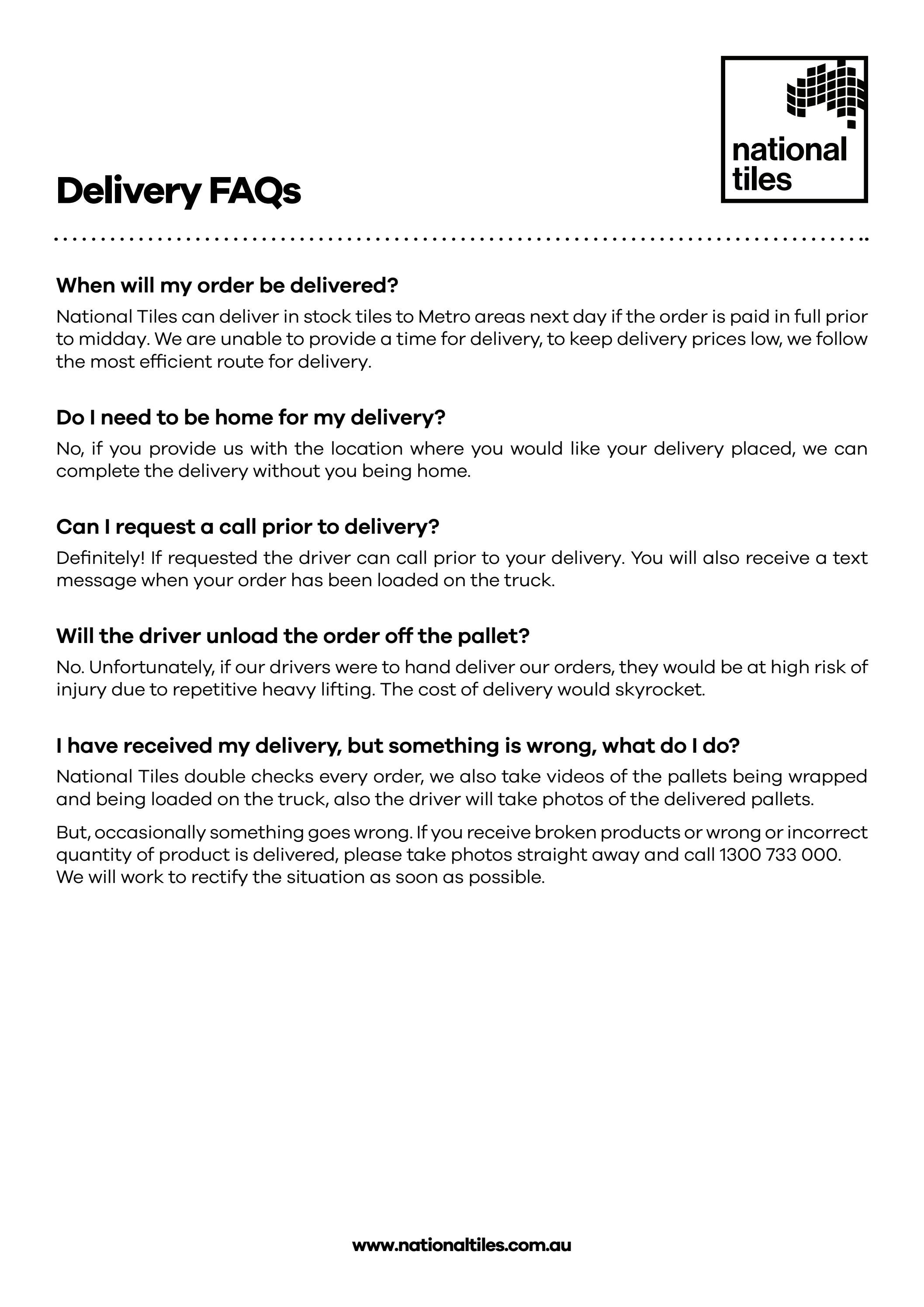 New Delivery FAQ by nationaltiles - Issuu