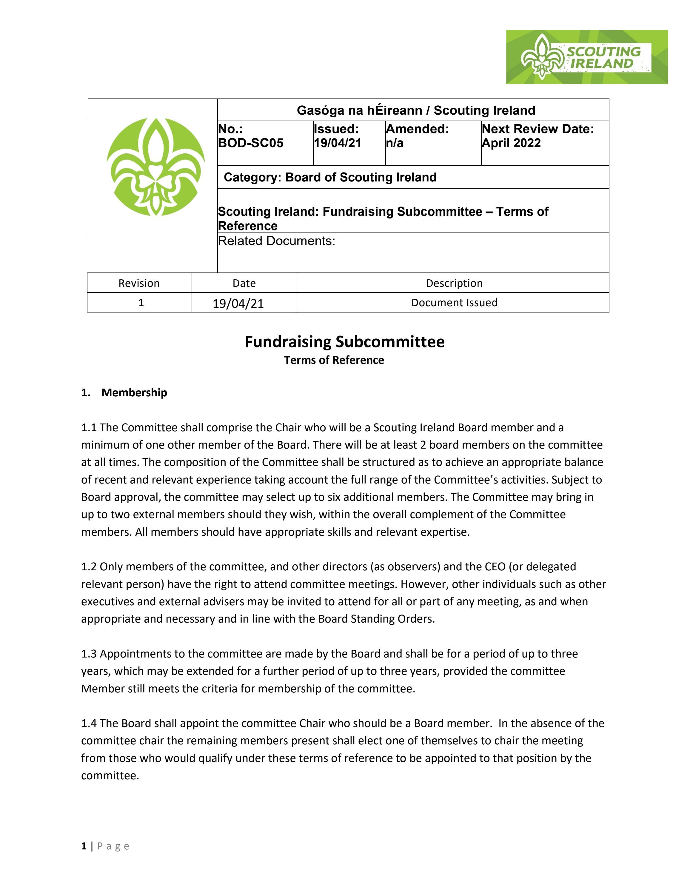 ToR Fundraising Subcommittee by Scouting Ireland - Issuu