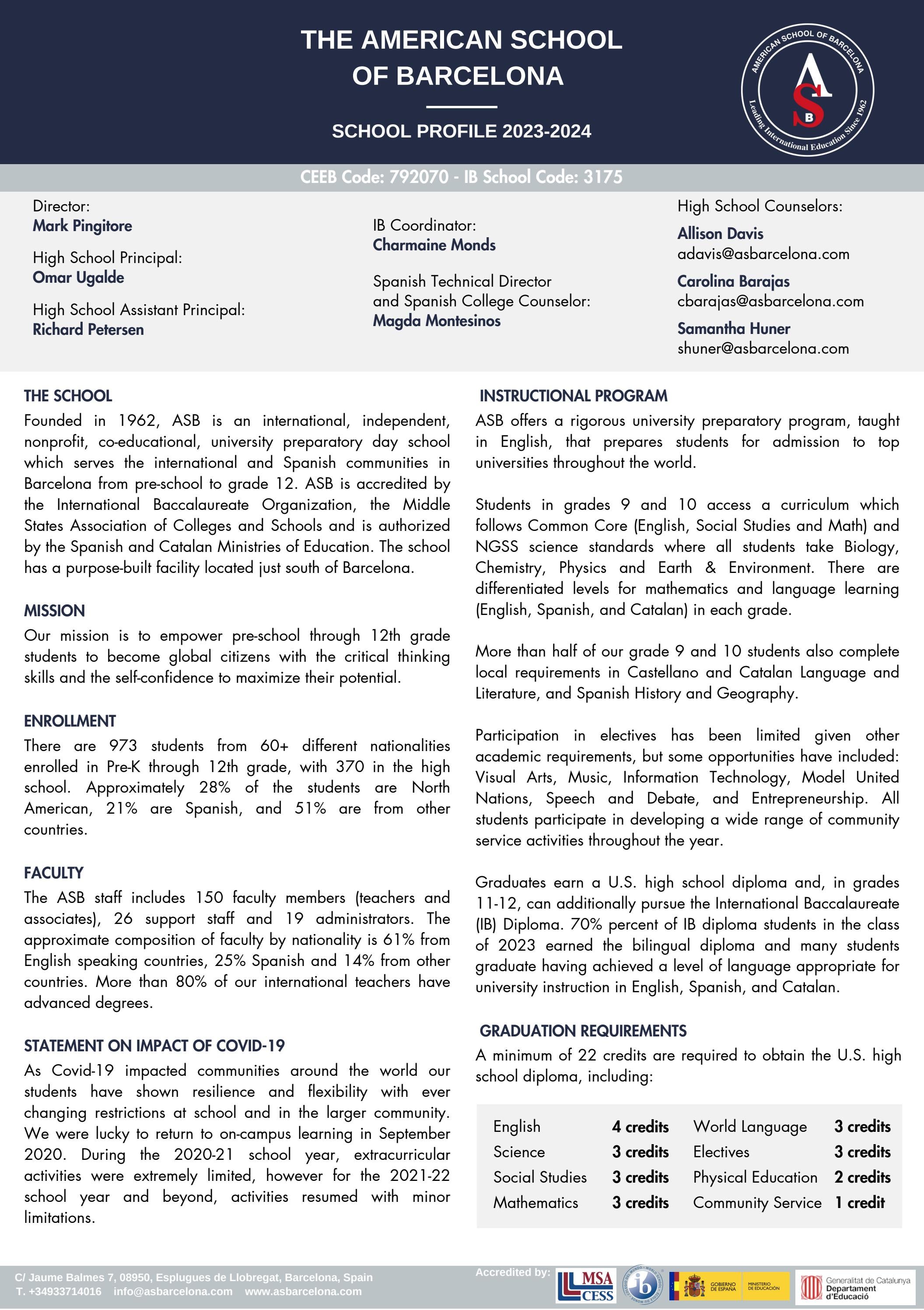 ASB School Profile 2023-24 by American School of Barcelona ...