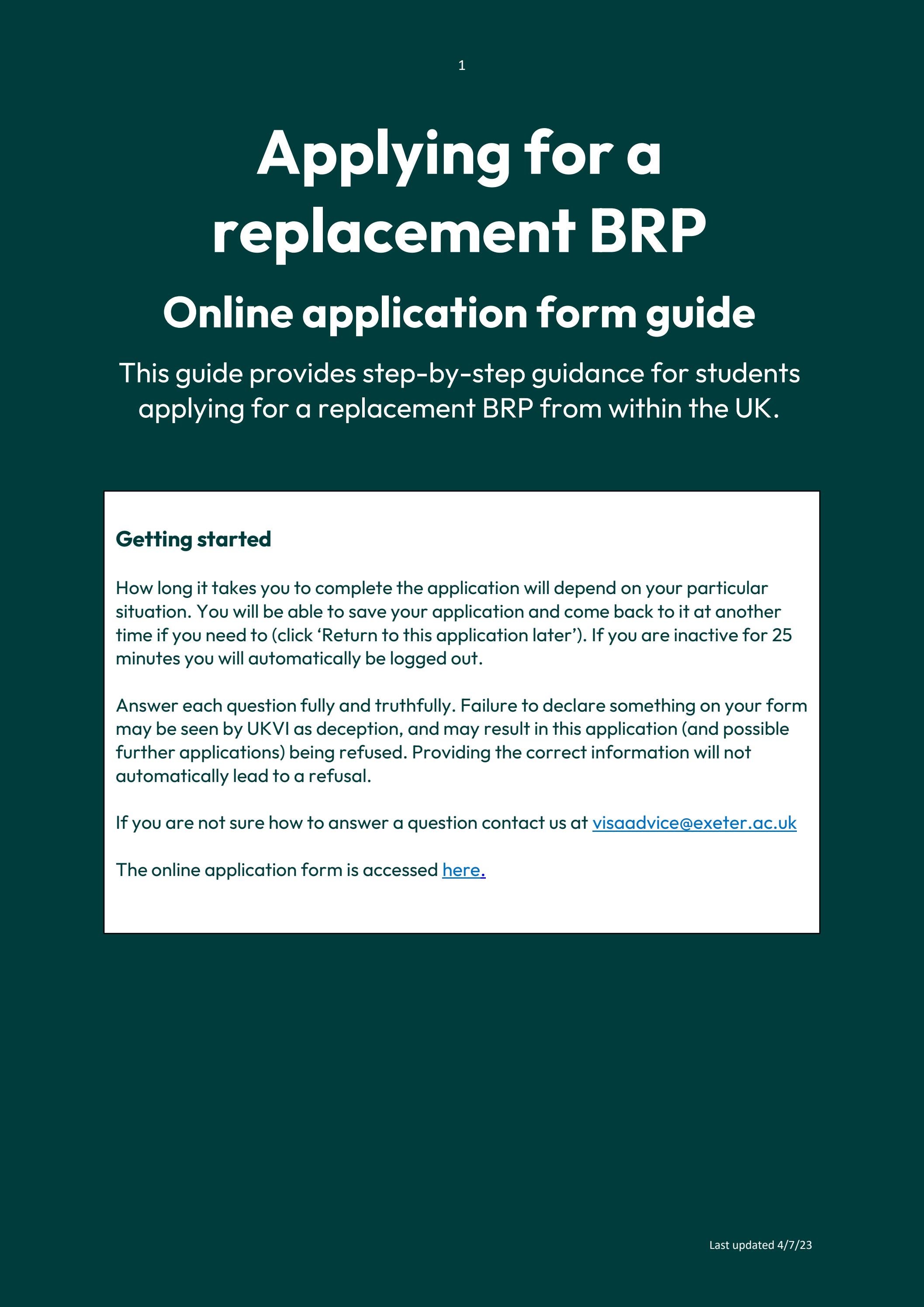 ISSO - BRP RC application form guide by University of Exeter - Issuu