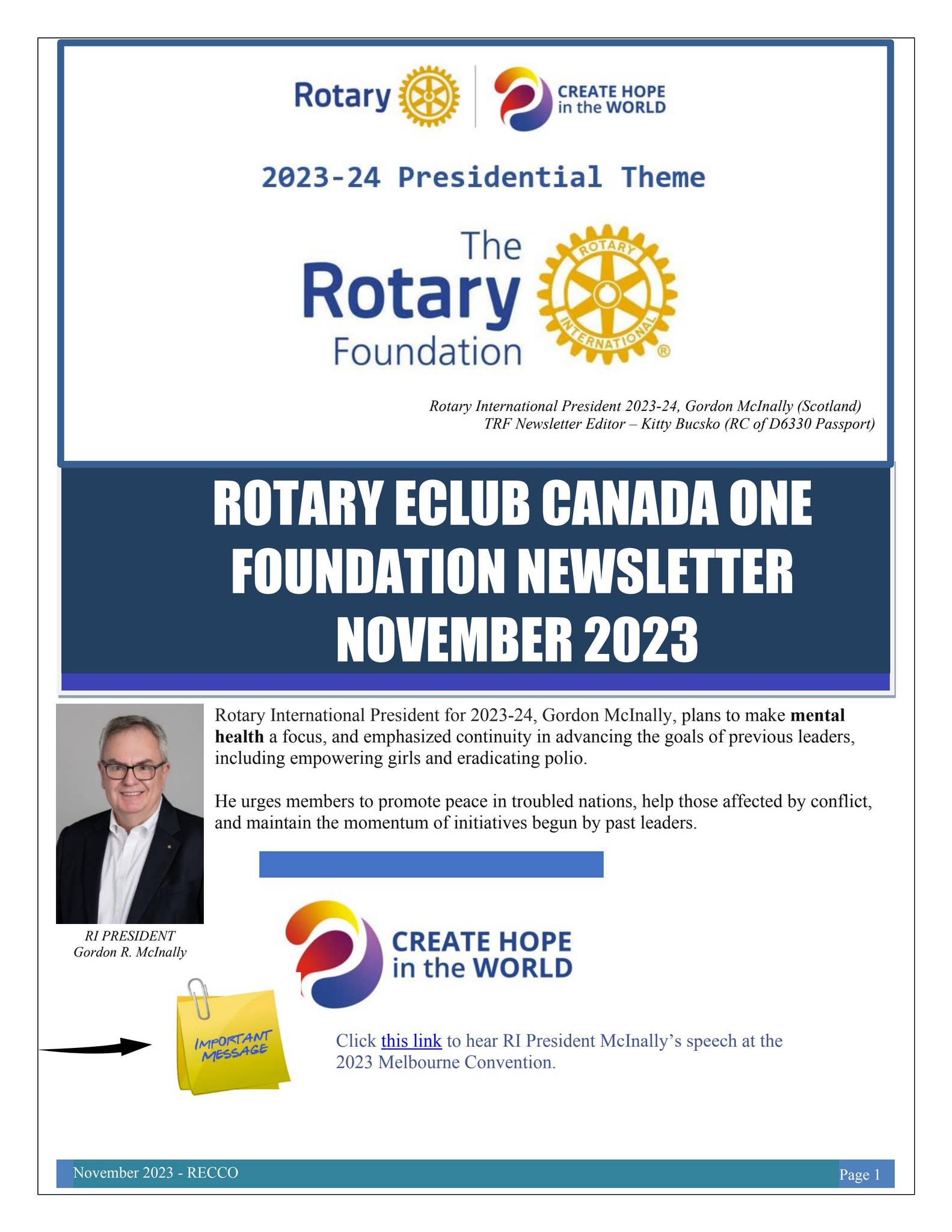 Rotary EClub Canada One Foundation Newsletter - November 2023 by Kitty ...