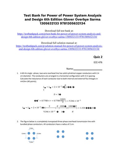 Power system analysis and design 6th edition glover test bank 1 by ...