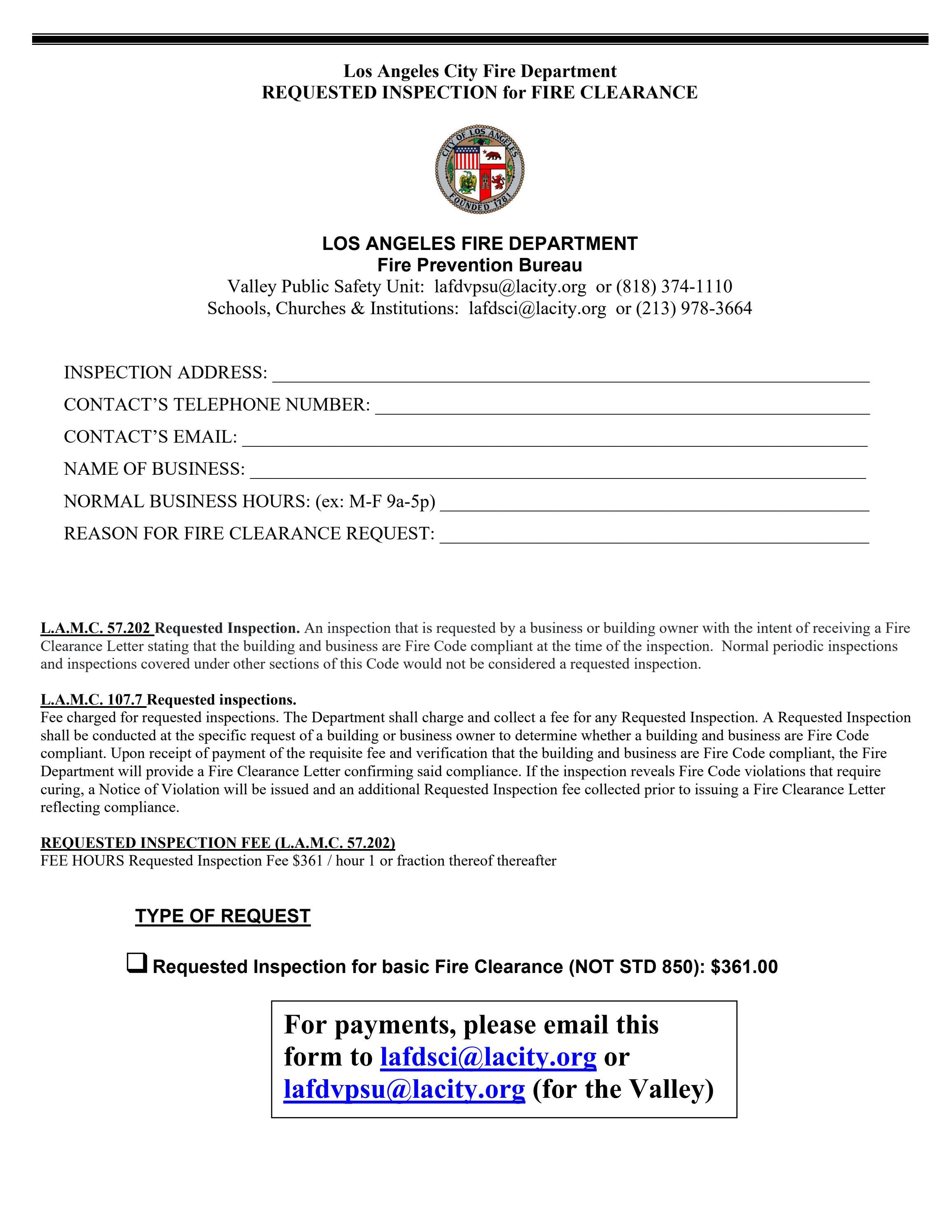 2023 SCI/VPSU Request Inspection/Fire Clearance FORM by Los Angeles ...