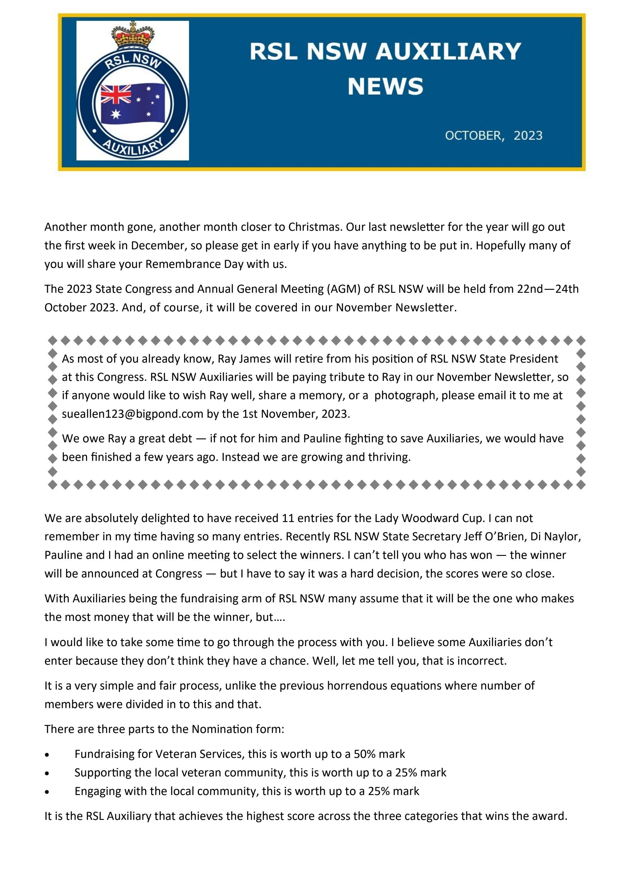 RSL NSW Auxiliary Newsletter - October 2023 by RSL NSW - Issuu