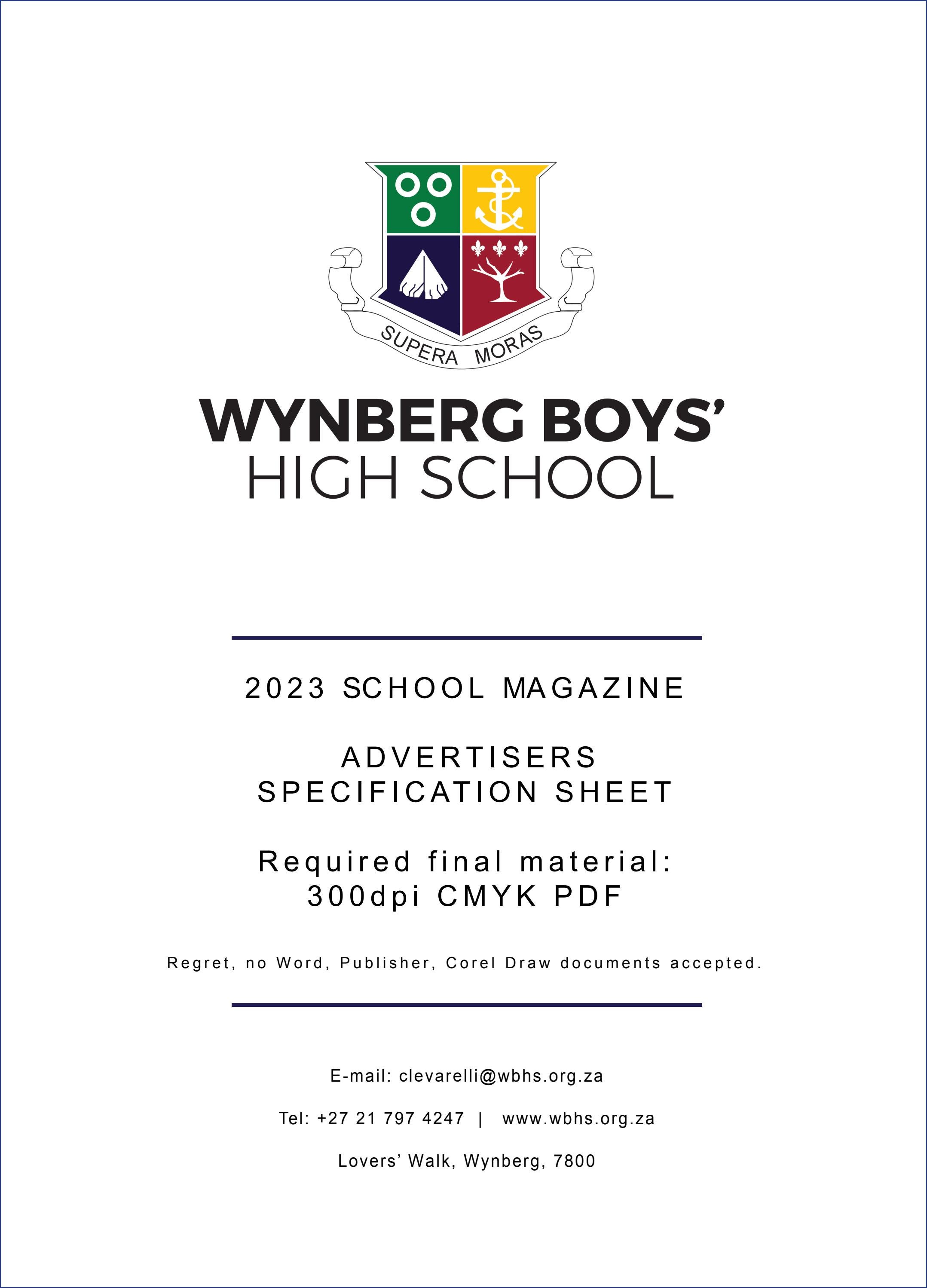 WBHS School Magazine Advertising Specs 23 by Wynberg Boys' High School ...