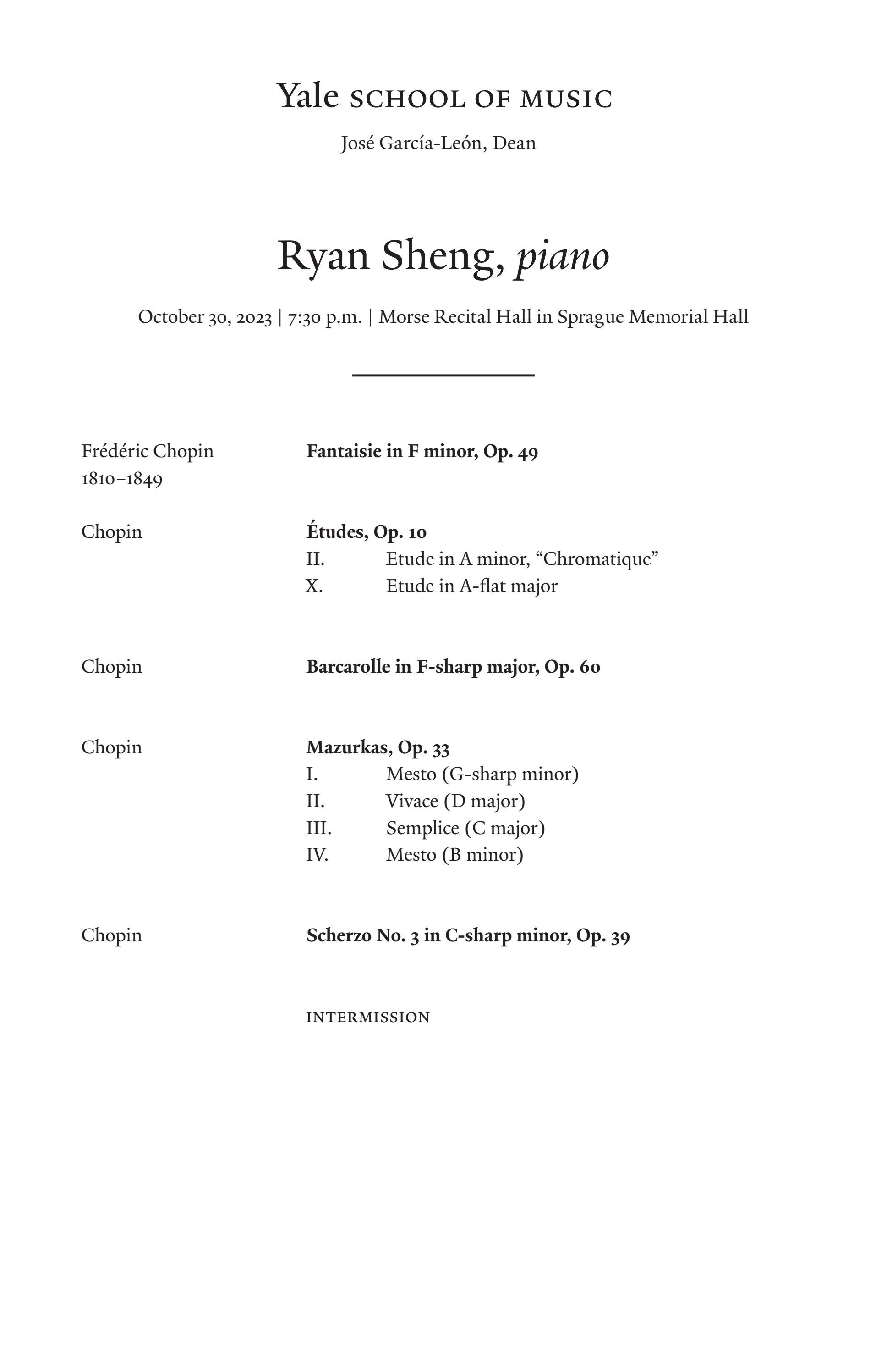 Ryan Sheng, piano, October 30, 2023 by Yale School of Music - Issuu