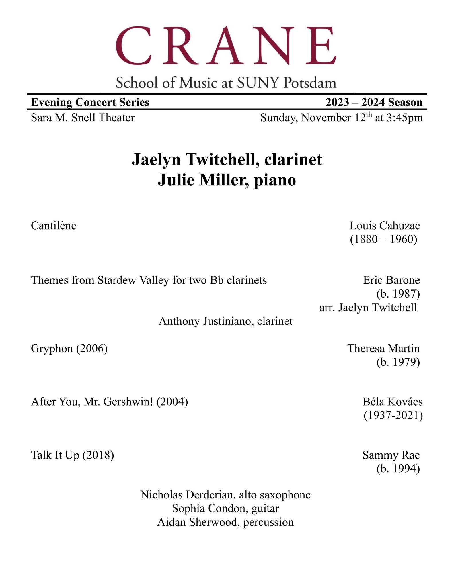11.12.23 Jaelyn Twitchell, Clarinet by The Crane School of Music - Issuu