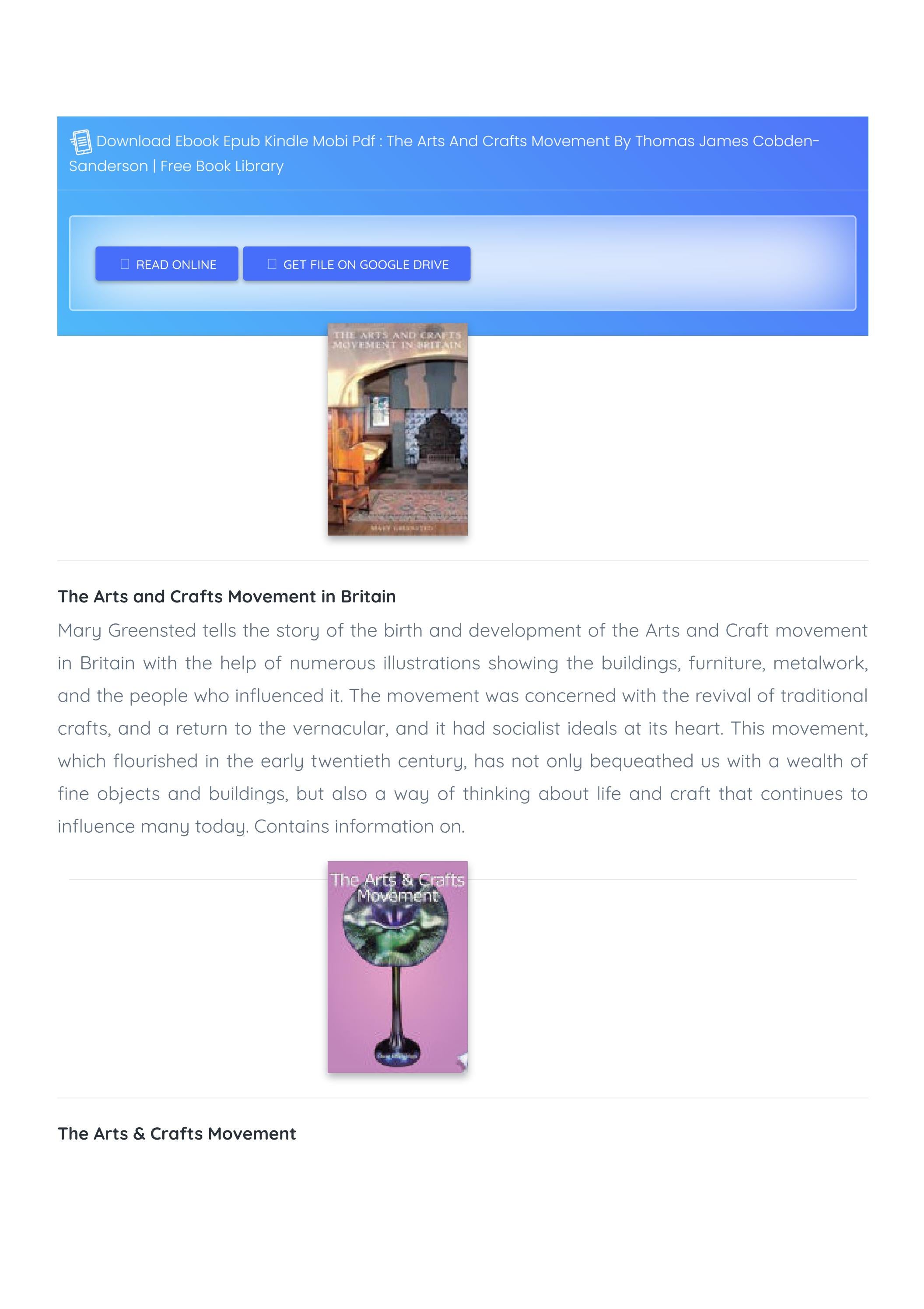 The Arts and Crafts Movement by Thomas James Cobden-Sanderson - Free ...