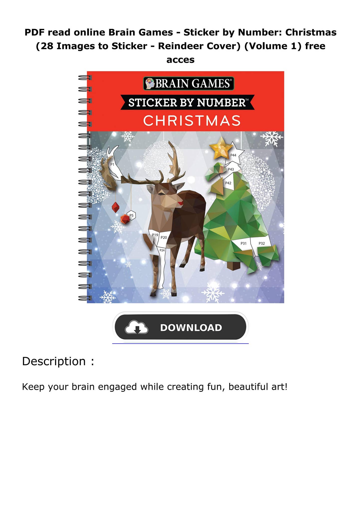 PDF read online Brain Games - Sticker by Number: Christmas (28 Images ...