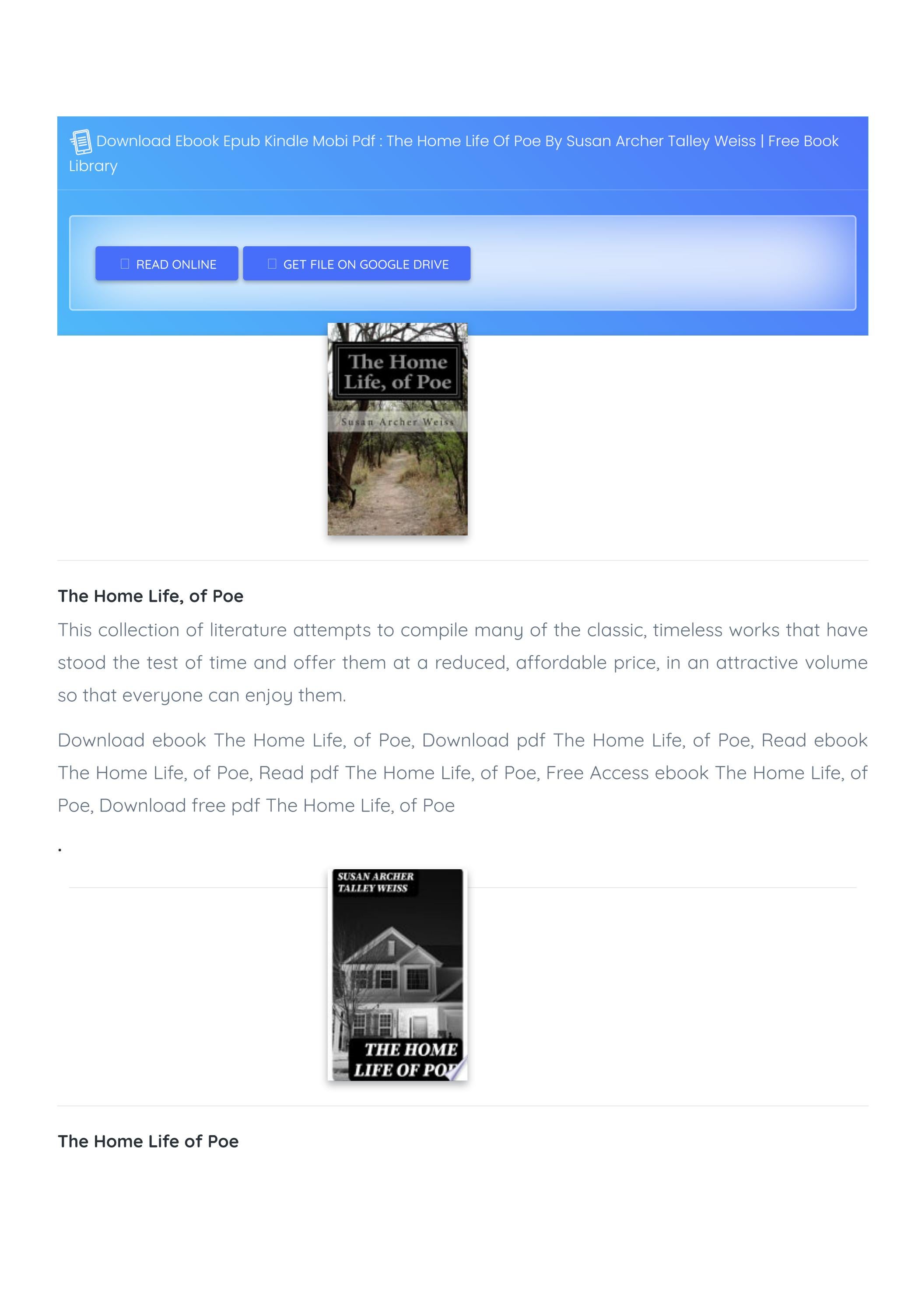 THE HOME LIFE OF POE BY SUSAN ARCHER TALLEY WEISS - FREE EBOOK-1T9IF ...