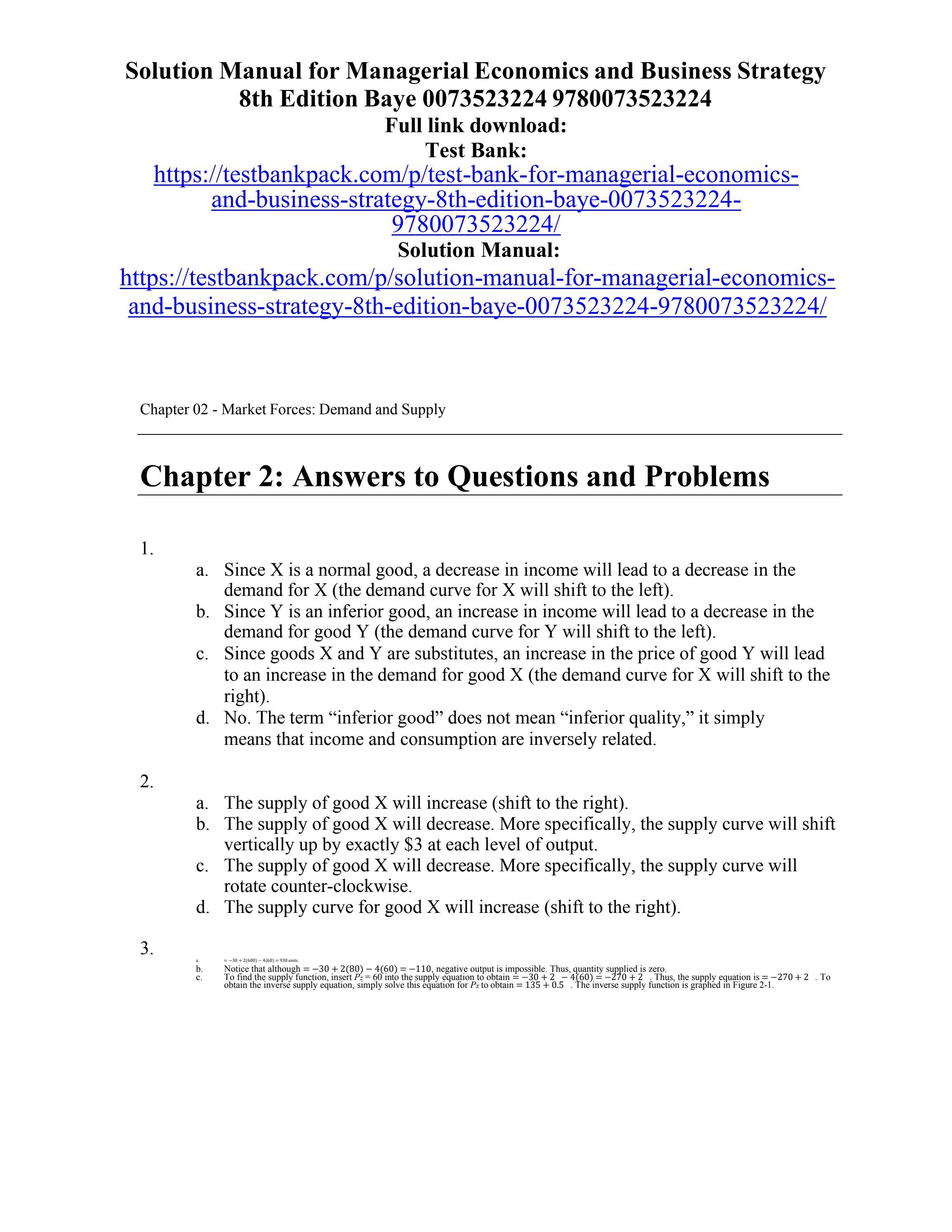 Solution manual for managerial economics and business strategy 8th ...