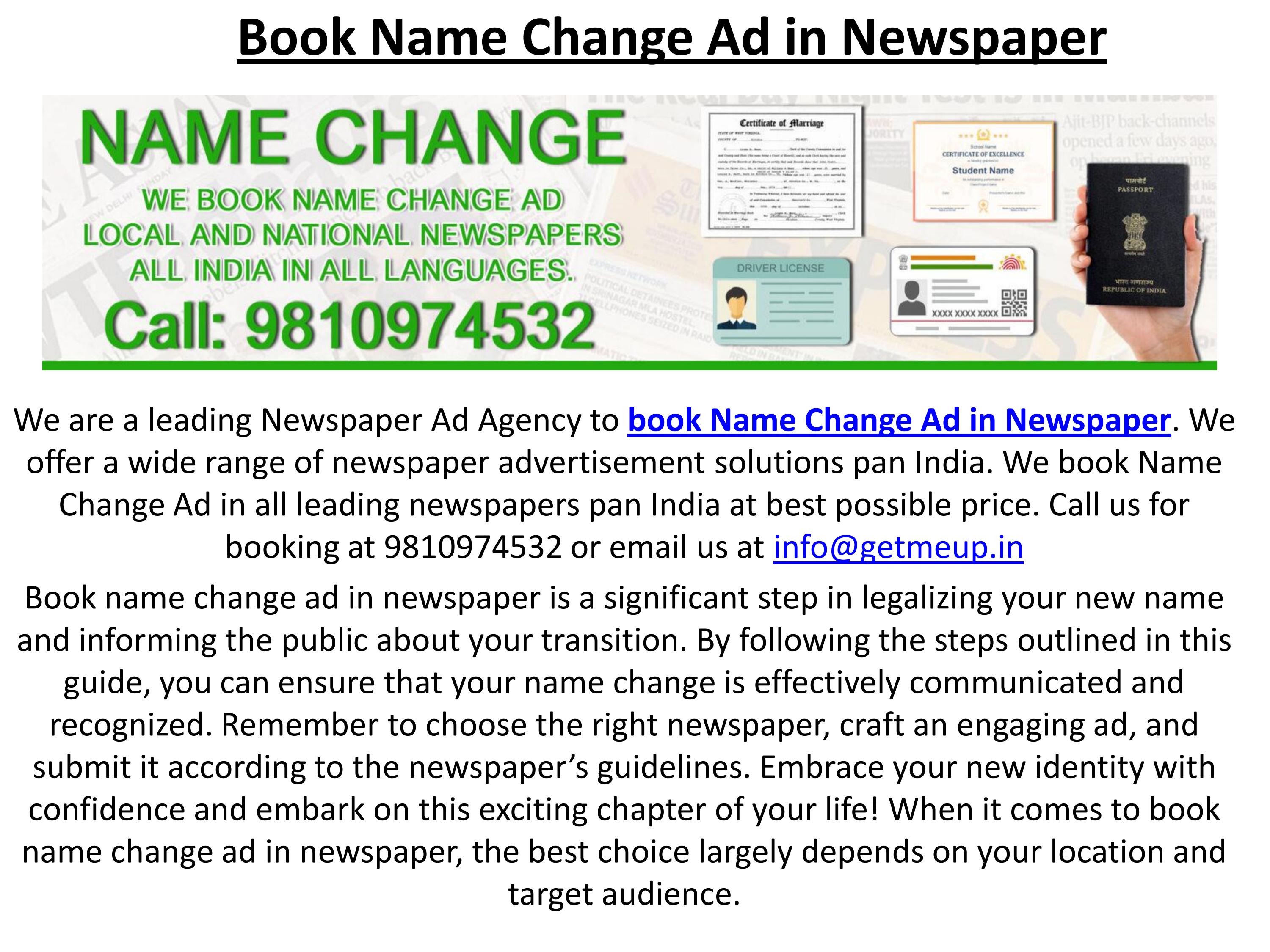 Book Name Change Ad in Newspaper by GetmeupAdvertising - Issuu