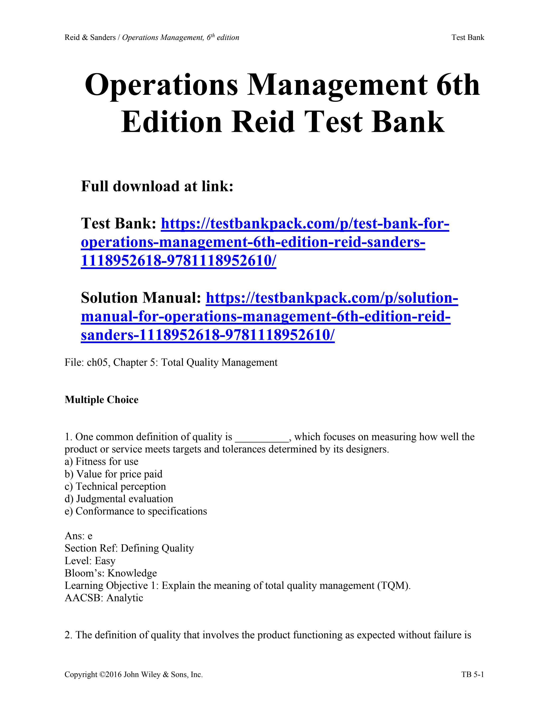 Operations management 6th edition reid test bank 1 by aaron.crowley918 ...