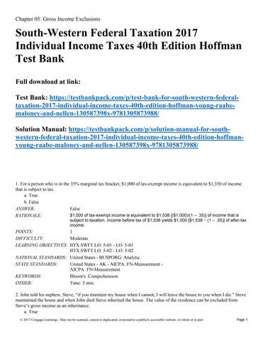 South western federal taxation 2017 individual income taxes 40th ...