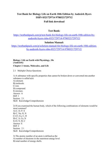 Test bank for biology life on earth 10th edition by audesirk byers isbn ...
