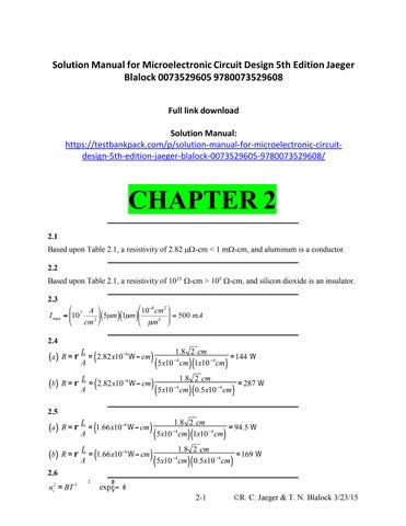 Solution manual for microelectronic circuit design 5th edition jaeger blalock 0073529605 ...
