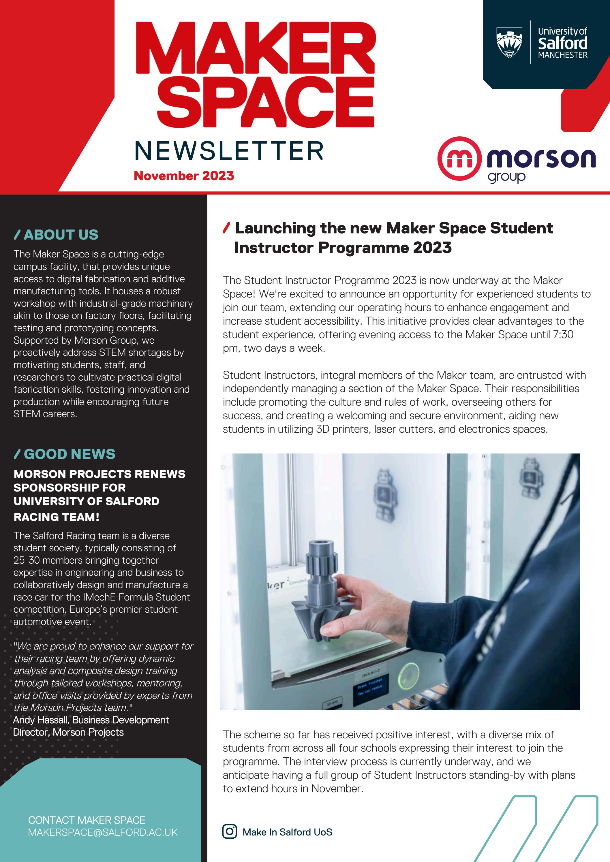 Maker Space Newsletter - Issue 1 - November 2023 by University of ...